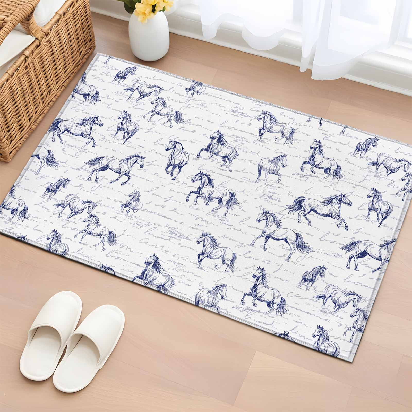 2x3 Door Mat Rug, Blue Horse Non-Skid Rubber Backing Large Rectangle ...
