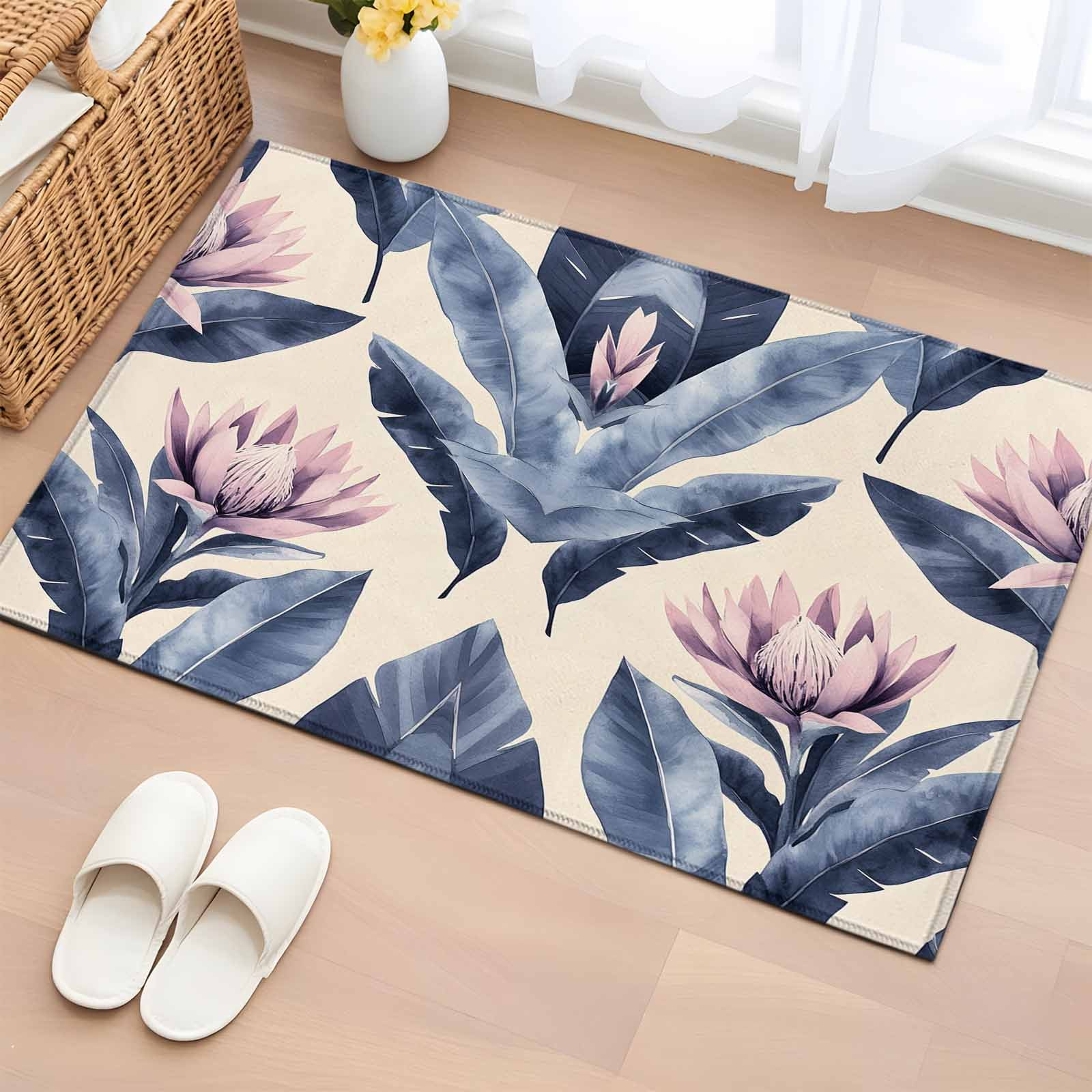 2x3 Door Mat Rug, Blue Pink Purple Floral Non-Skid Rubber Backing Large ...
