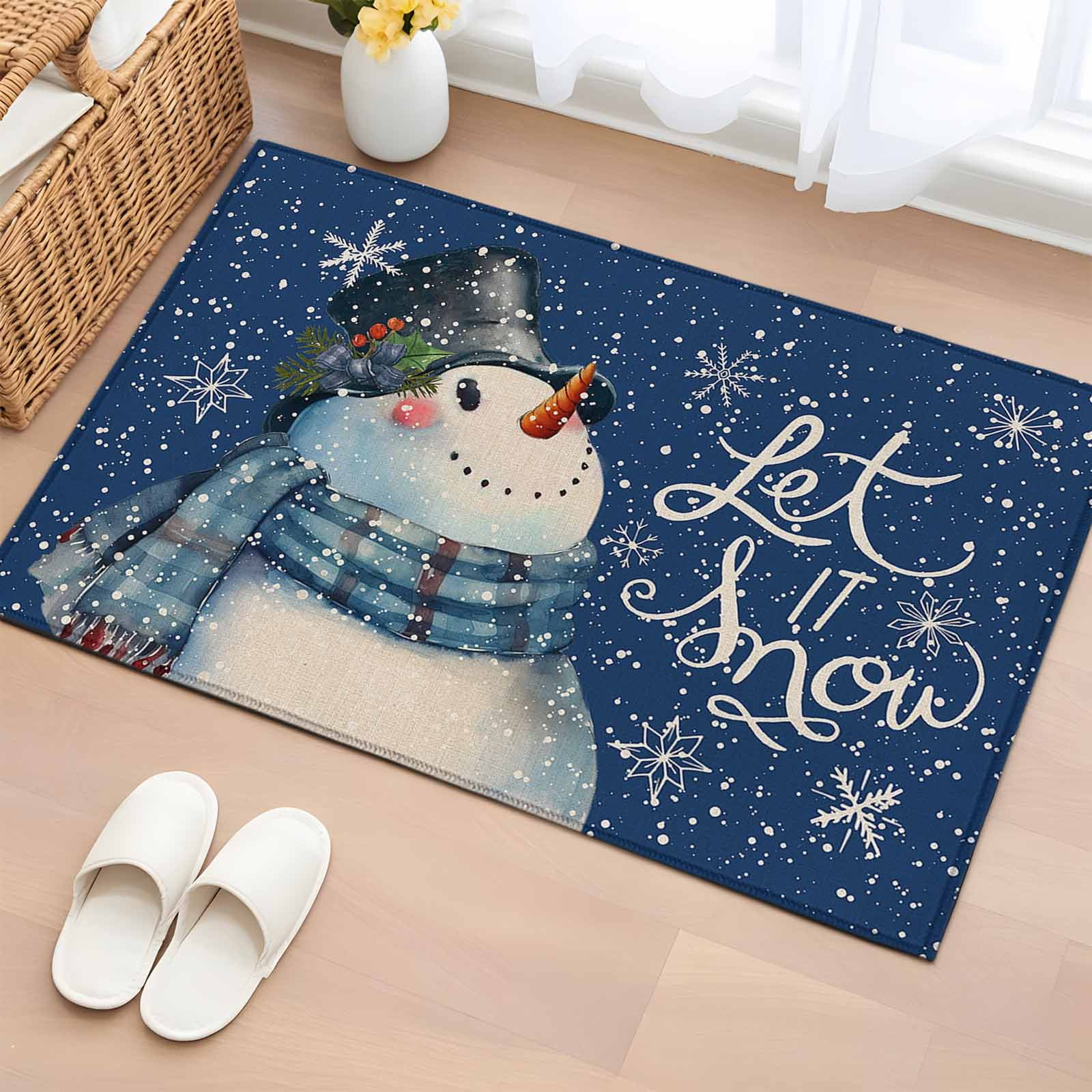 2x3 Door Mat Rug, Blue Snowman Christmas Non-Skid Rubber Backing Large ...