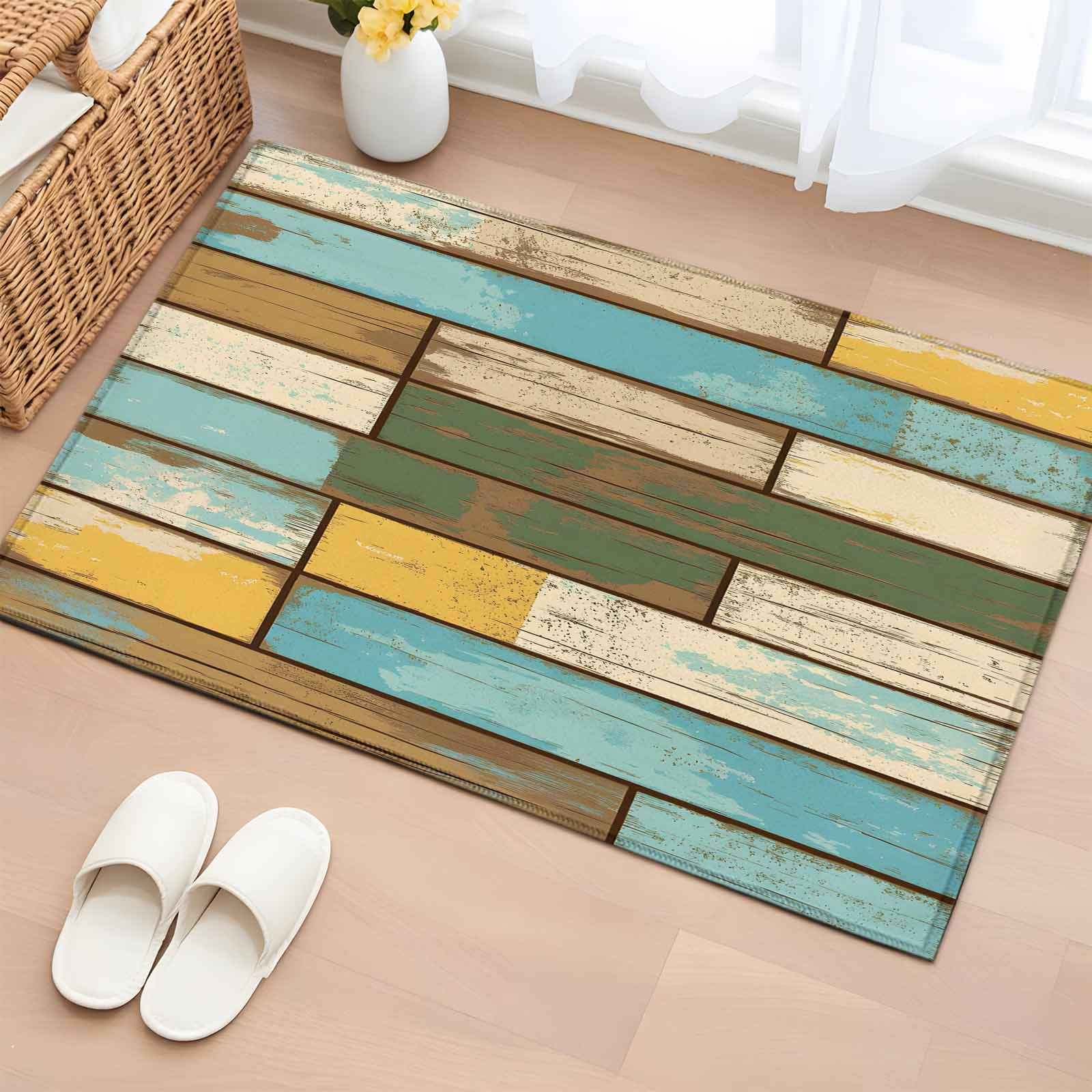 2x3 Door Mat Rug, Brown Blue Vintage Non-Skid Rubber Backing Large ...
