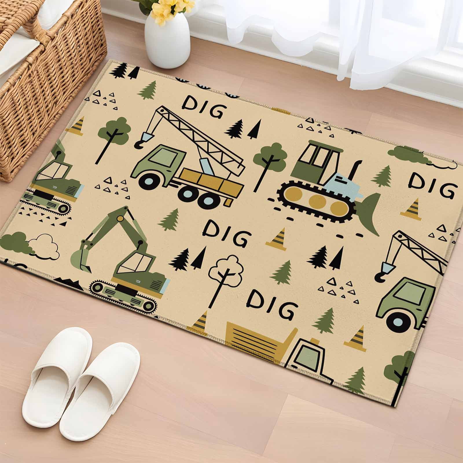 2x3 Door Mat Rug, Cartoon Tractor Non-Skid Rubber Backing Large ...