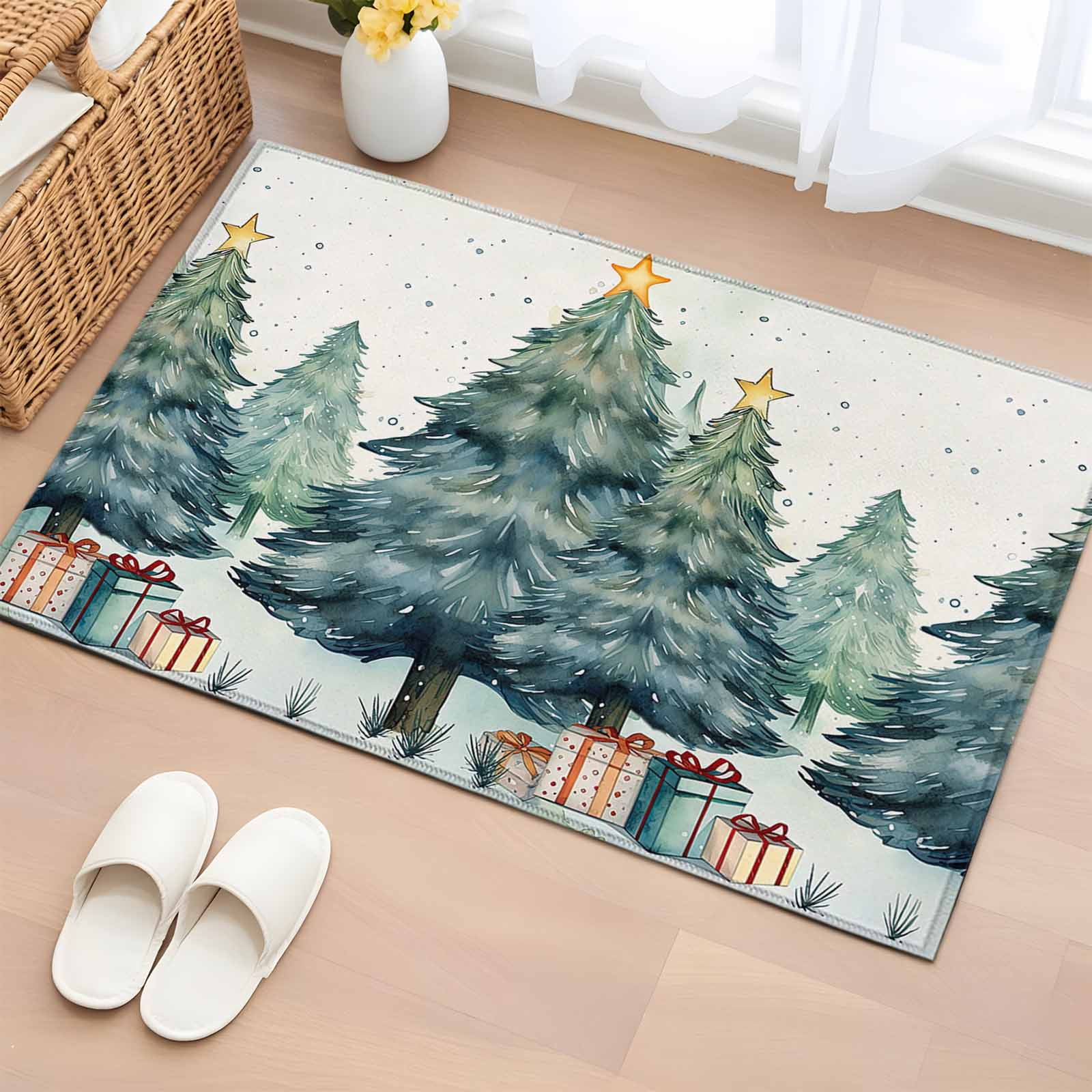 2x3 Door Mat Rug, Christmas Tree Non-Skid Rubber Backing Large ...