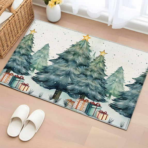 2x3 Door Mat Rug, Christmas Tree Non-Skid Rubber Backing Large ...