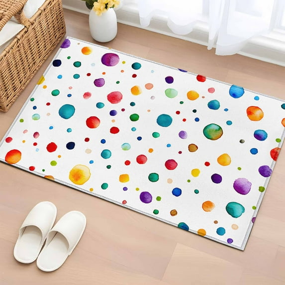 2x3 Door Mat Rug, Colorful Polka Dot Non-Skid Rubber Backing Large ...