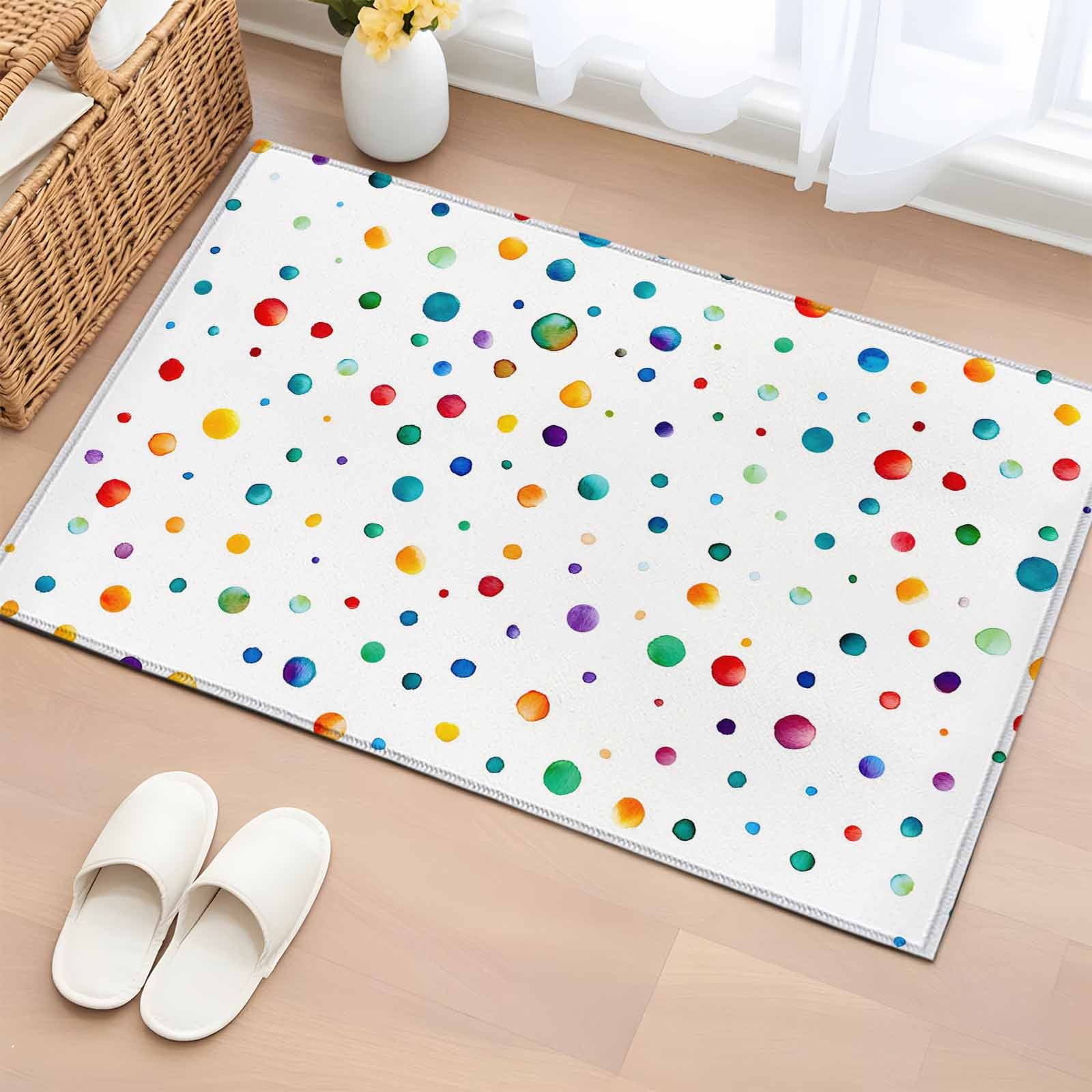 2x3 Door Mat Rug, Colorful Polka Dot Non-Skid Rubber Backing Large ...