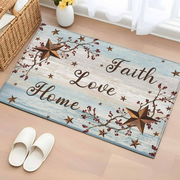2x3 Door Mat Rug, Country Star Brown Non-Skid Rubber Backing Large ...