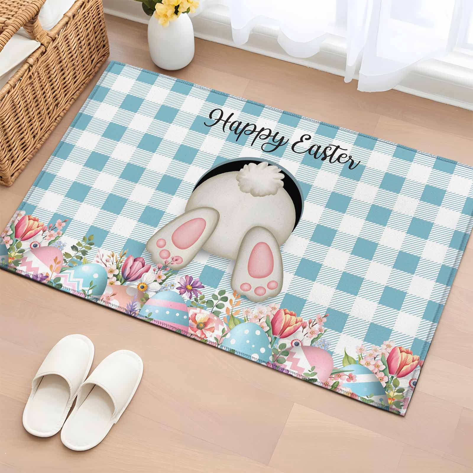 2x3 Door Mat Rug, Easter Bunny Non-Skid Rubber Backing Large Rectangle ...