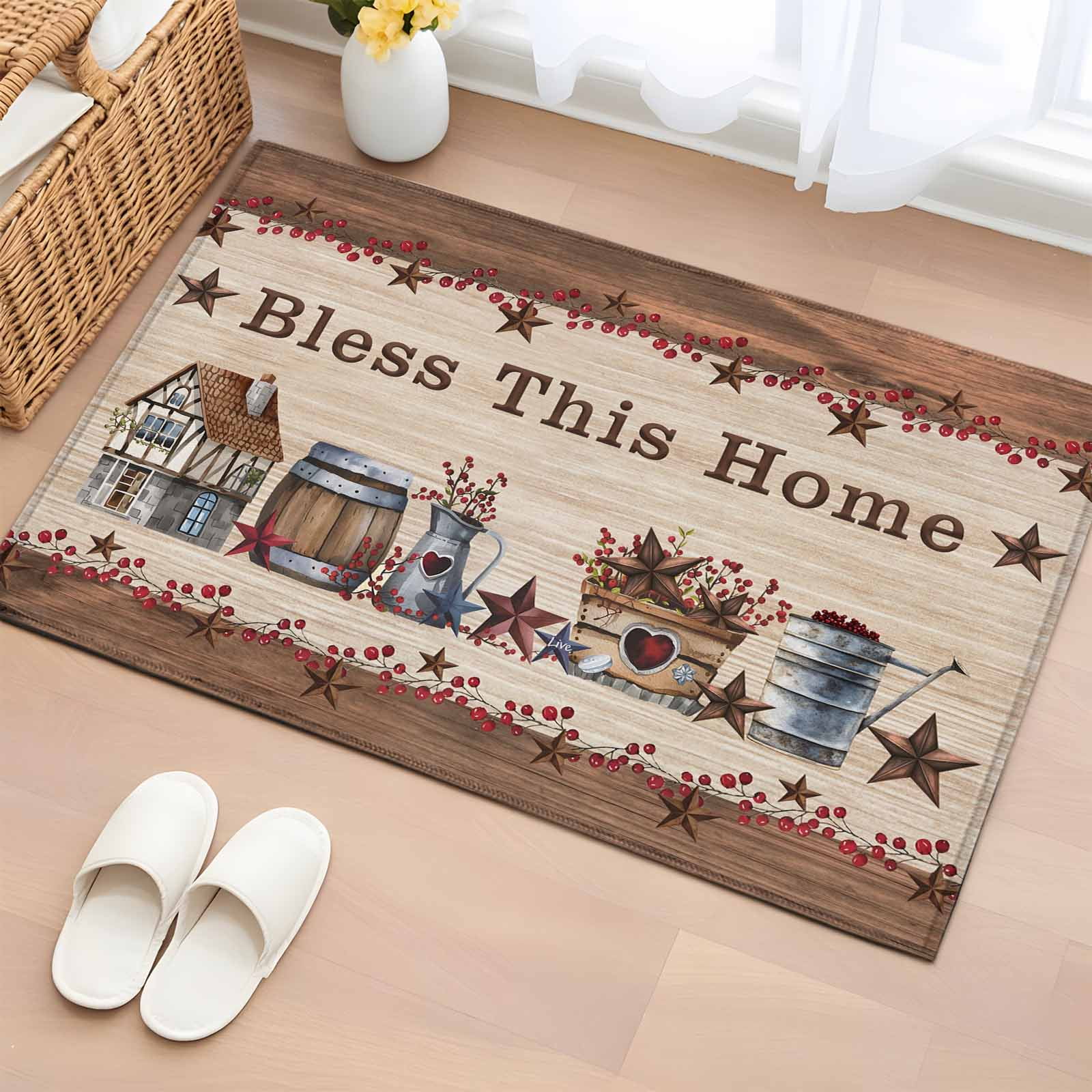 2x3 Door Mat Rug, Farmhouse Non-Skid Rubber Backing Large Rectangle ...