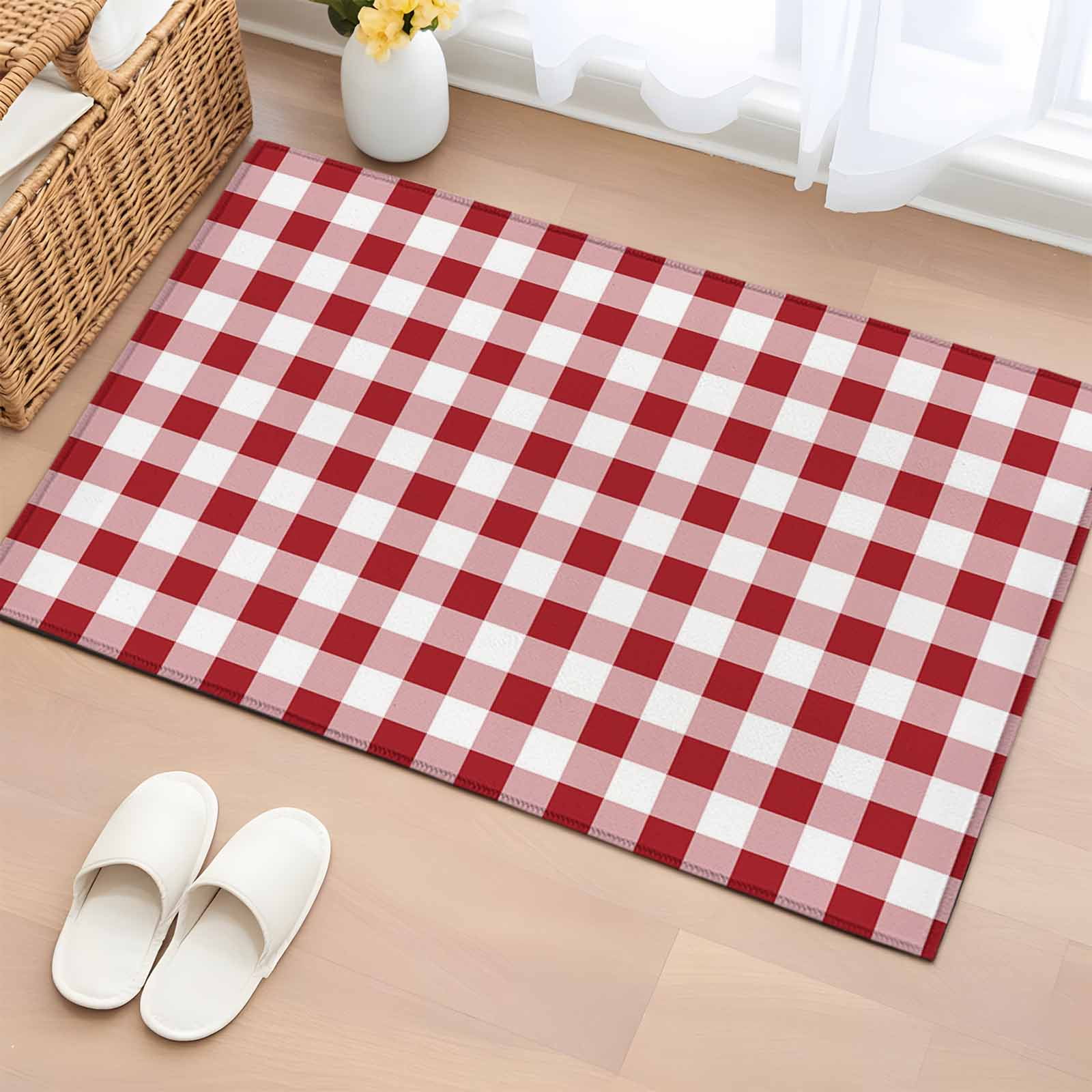 2x3 Door Mat Rug, Farmhouse Red Plaid Non-Skid Rubber Backing Large ...