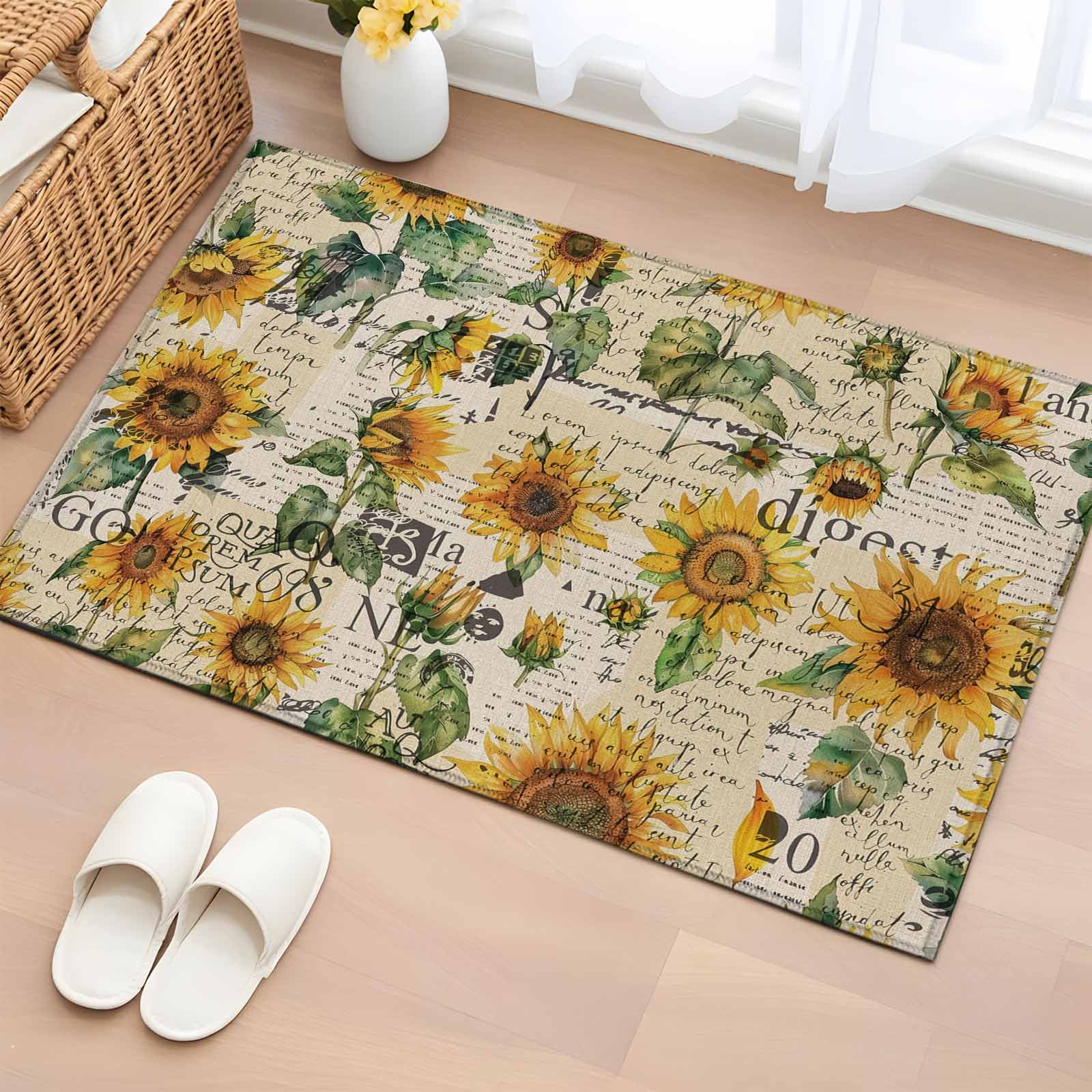 2x3 Door Mat Rug, Farmhouse Sunflower Non-Skid Rubber Backing Large ...