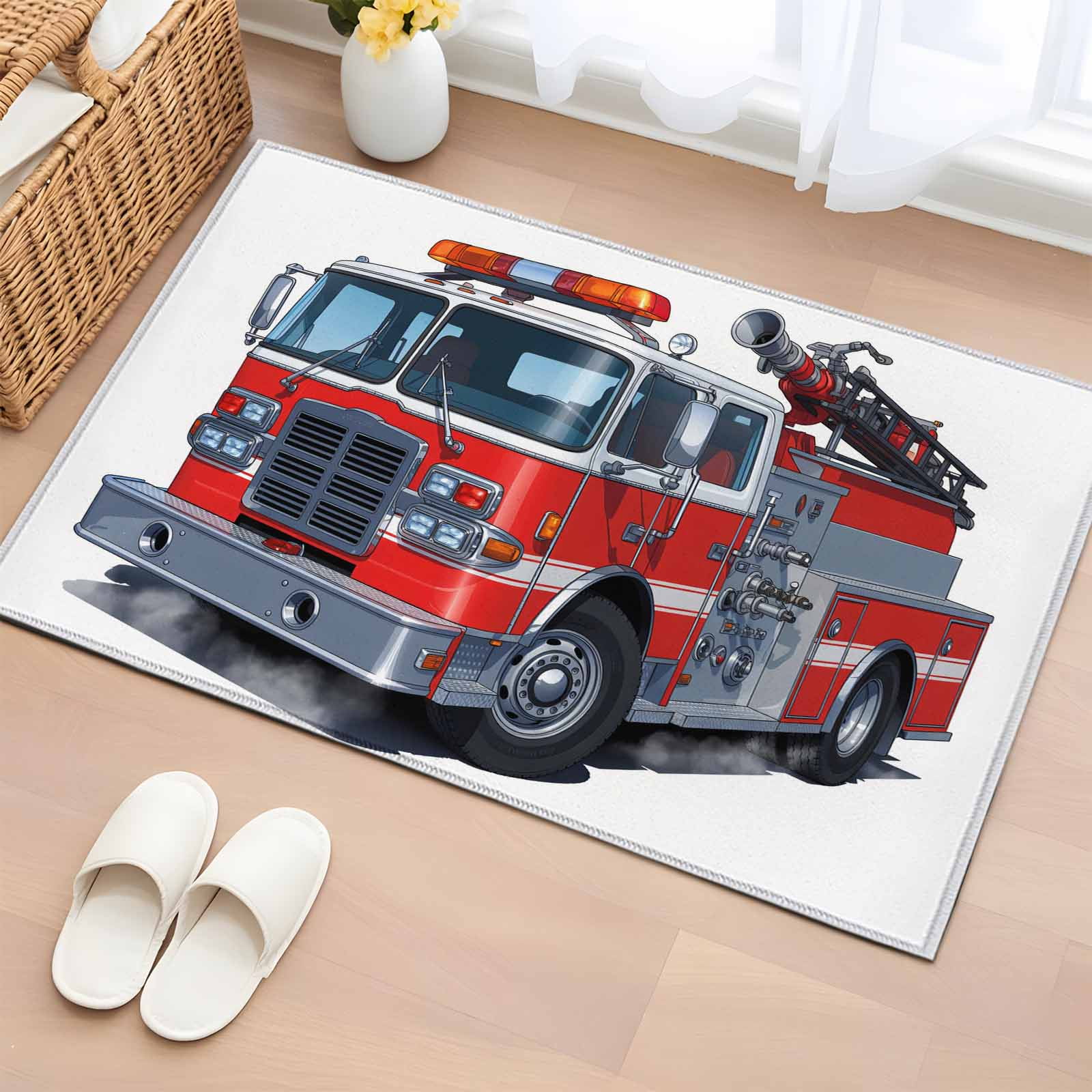 2x3 Door Mat Rug, Fire Trucks Non-Skid Rubber Backing Large Rectangle ...