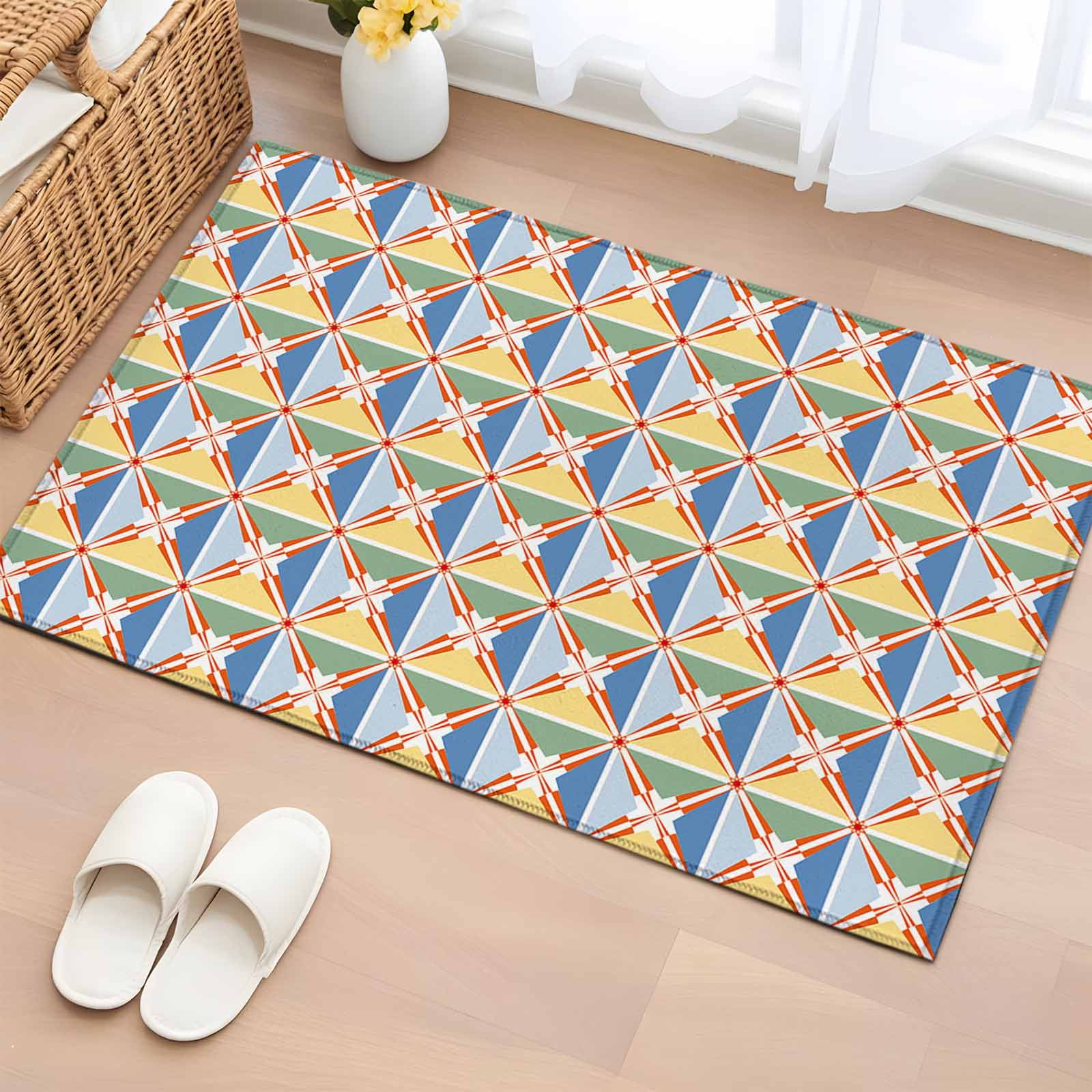 2x3 Door Mat Rug, Geometric Navy Plaid, Non-Skid Rubber Backing Large ...