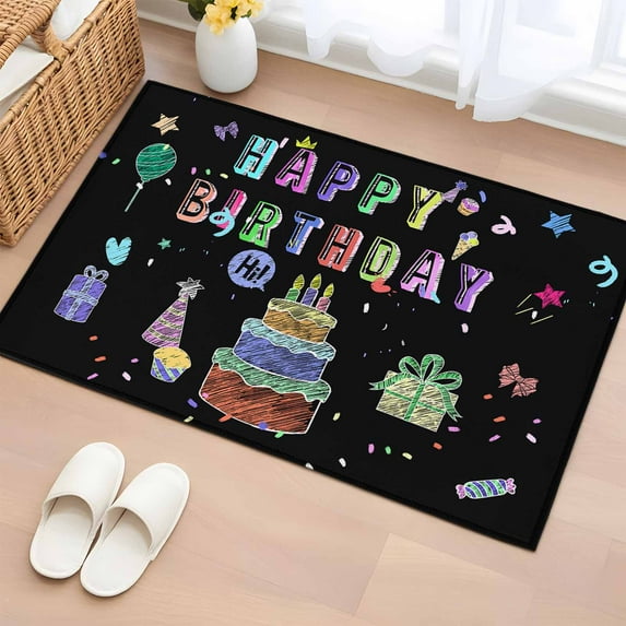 2x3 Door Mat Rug, Happy Birthday Non-Skid Rubber Backing Large ...