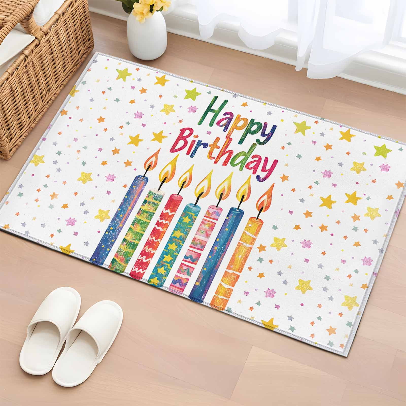 2x3 Door Mat Rug, Happy Birthday Non-Skid Rubber Backing Large ...