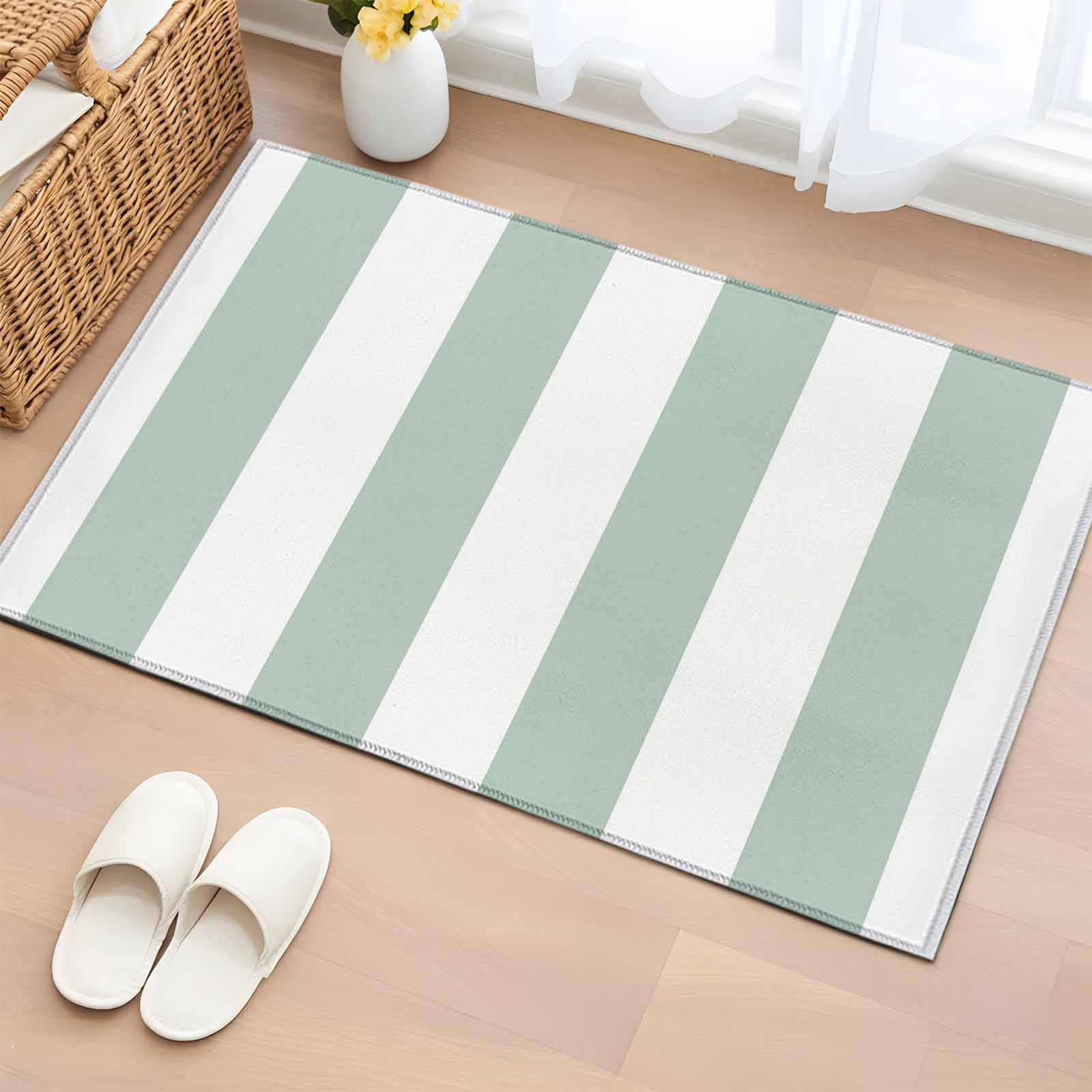 2x3 Door Mat Rug, Light Green Striped Non-Skid Rubber Backing Large ...