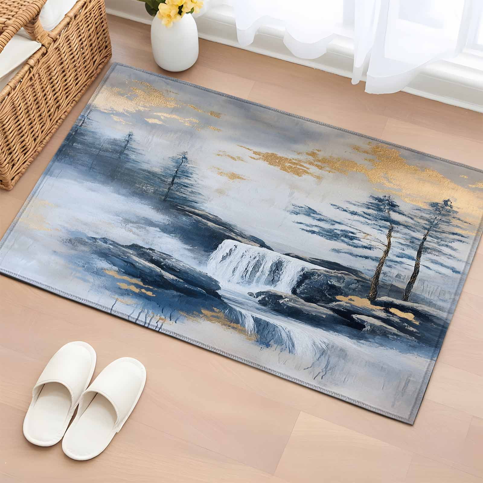 2x3 Door Mat Rug, Navy Blue Mountain Non-Skid Rubber Backing Large ...
