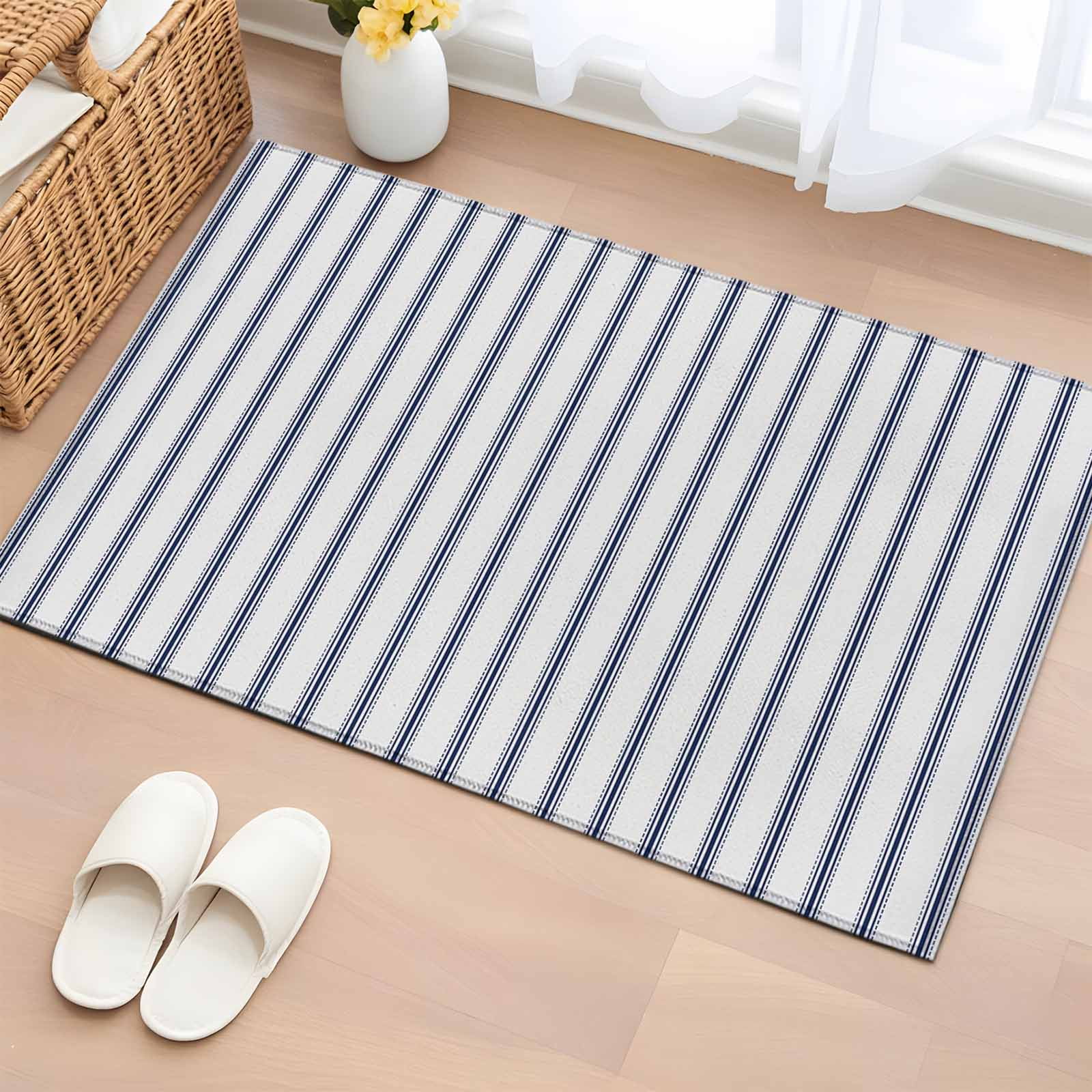 2x3 Door Mat Rug, Navy Blue Striped Non-Skid Rubber Backing Large ...