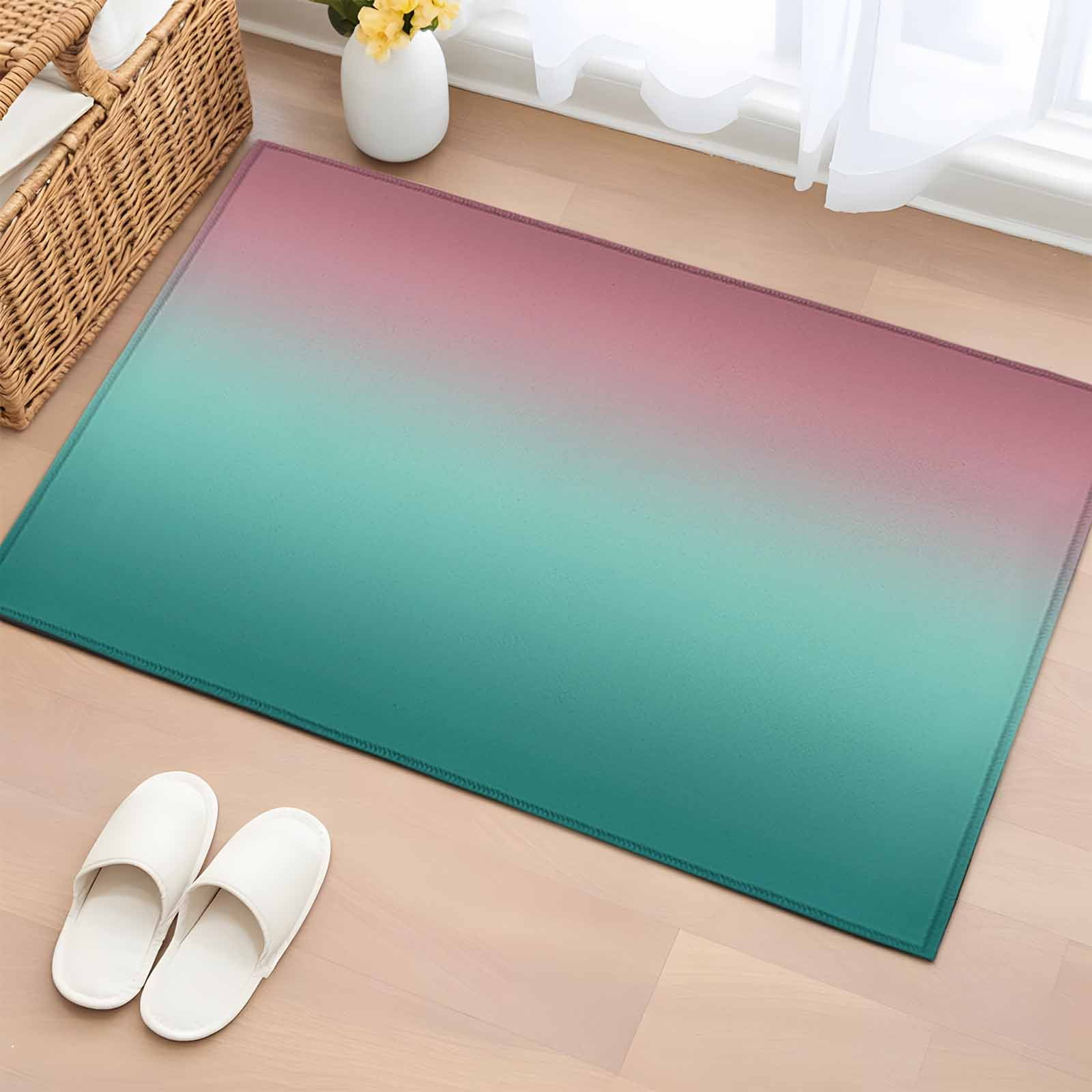 2x3 Door Mat Rug, Ombre Green Pink Non-Skid Rubber Backing Large ...