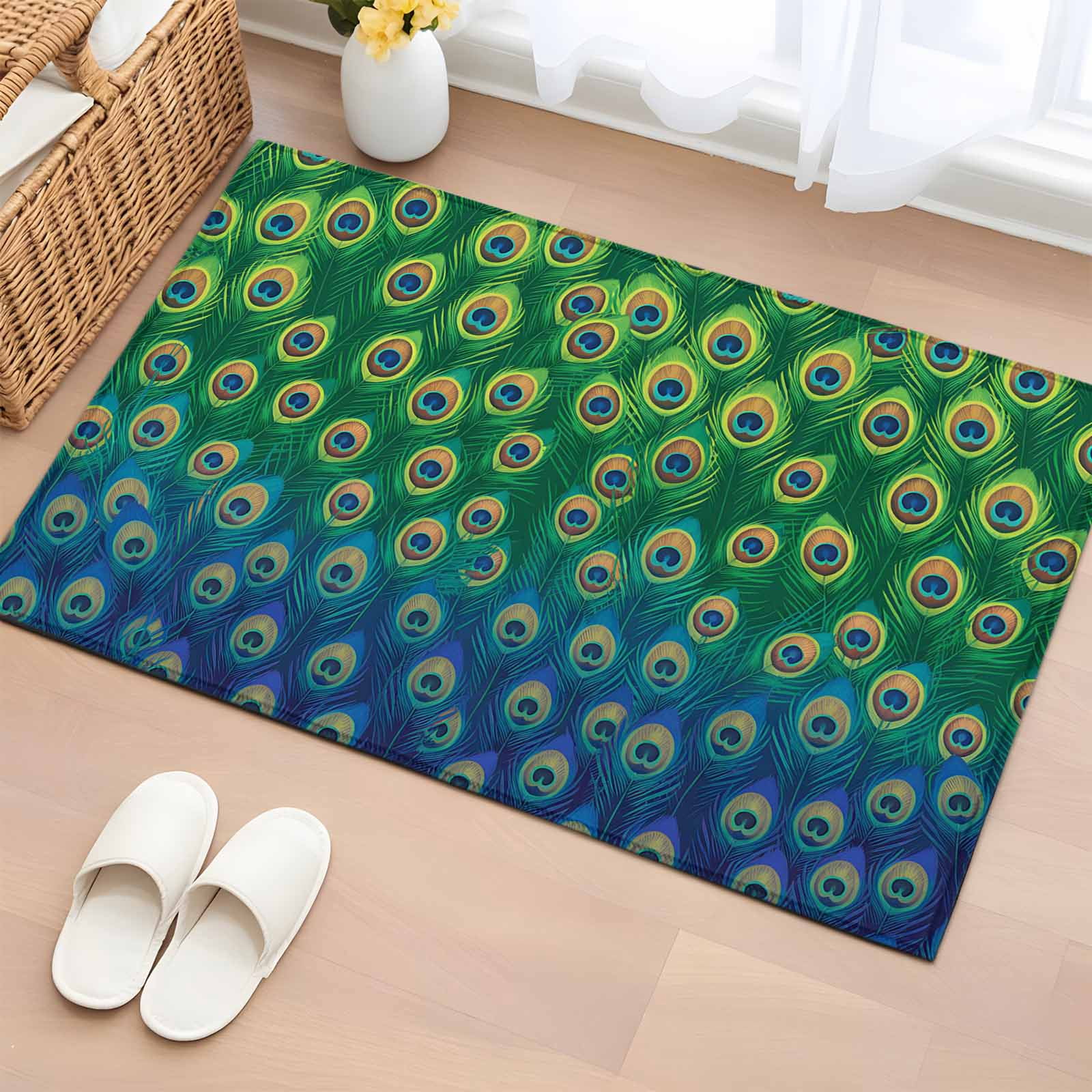 2x3 Door Mat Rug, Peacock Feathers Non-Skid Rubber Backing Large ...