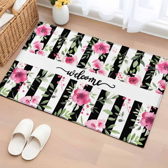 2x3 Door Mat Rug, Pink Red Flower Non-Skid Rubber Backing Large ...
