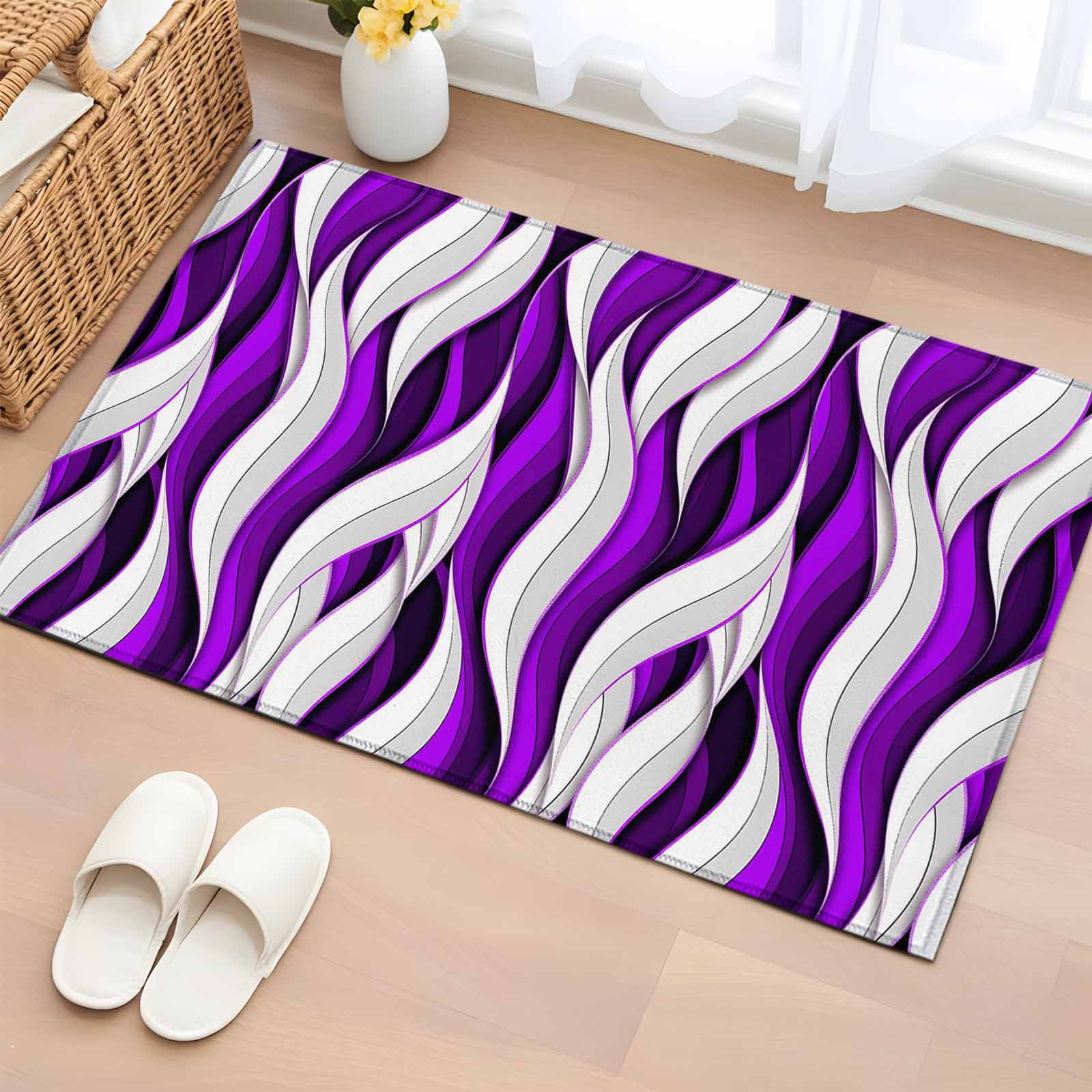 2x3 Door Mat Rug, Purple White Moire Non-Skid Rubber Backing Large ...