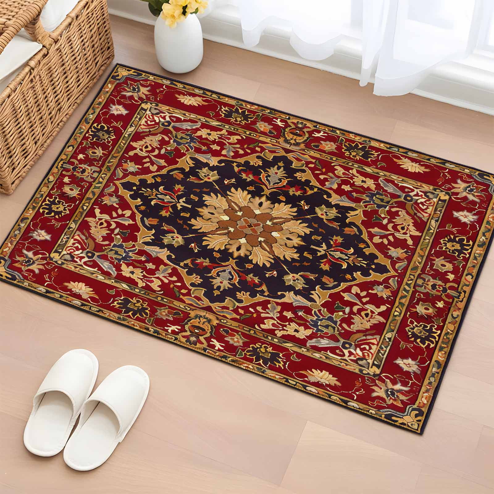 2x3 Door Mat Rug, Red Boho Non-Skid Rubber Backing Large Rectangle Rugs ...