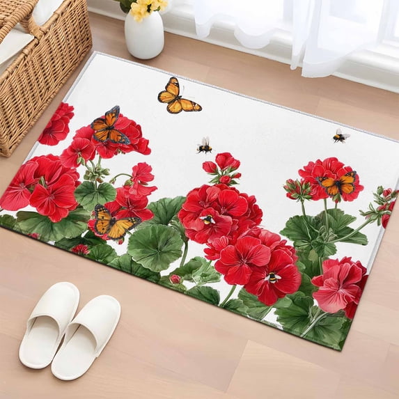2x3 Door Mat Rug, Red Spring Floral Non-Skid Rubber Backing Large ...