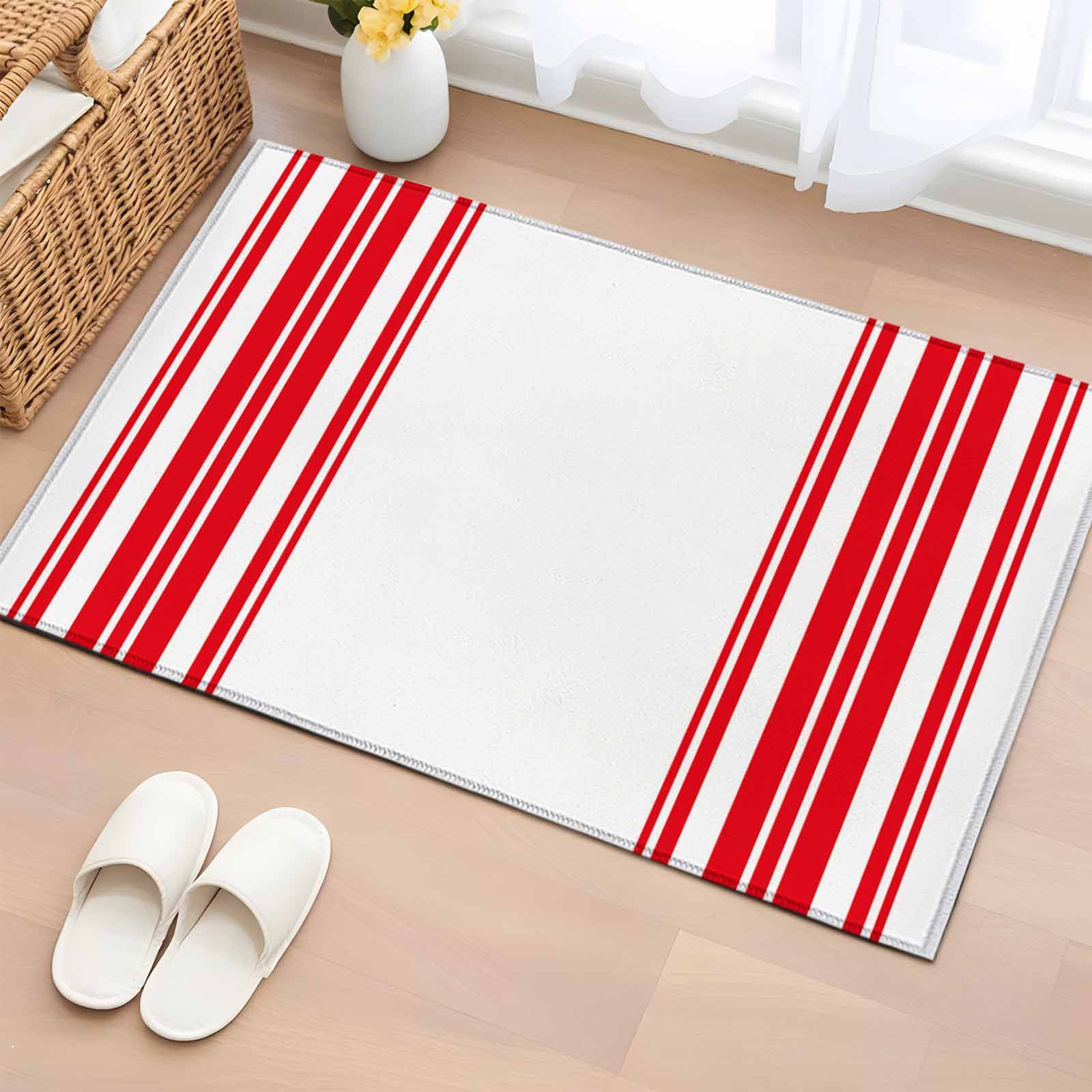 2x3 Door Mat Rug, Red Striped Non-Skid Rubber Backing Large Rectangle ...