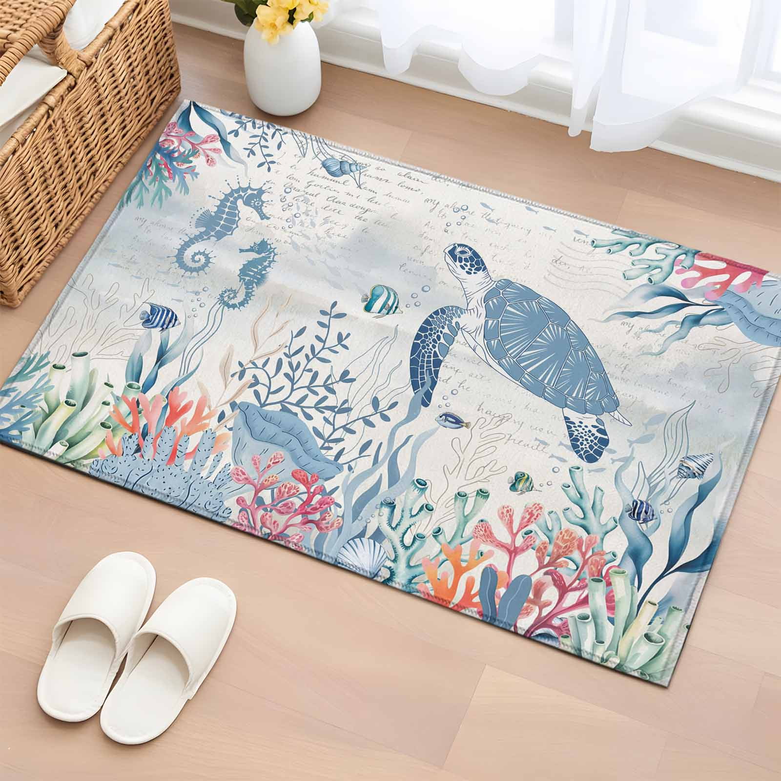 2x3 Door Mat Rug, Sea Turtle Coastal Non-Skid Rubber Backing Large ...