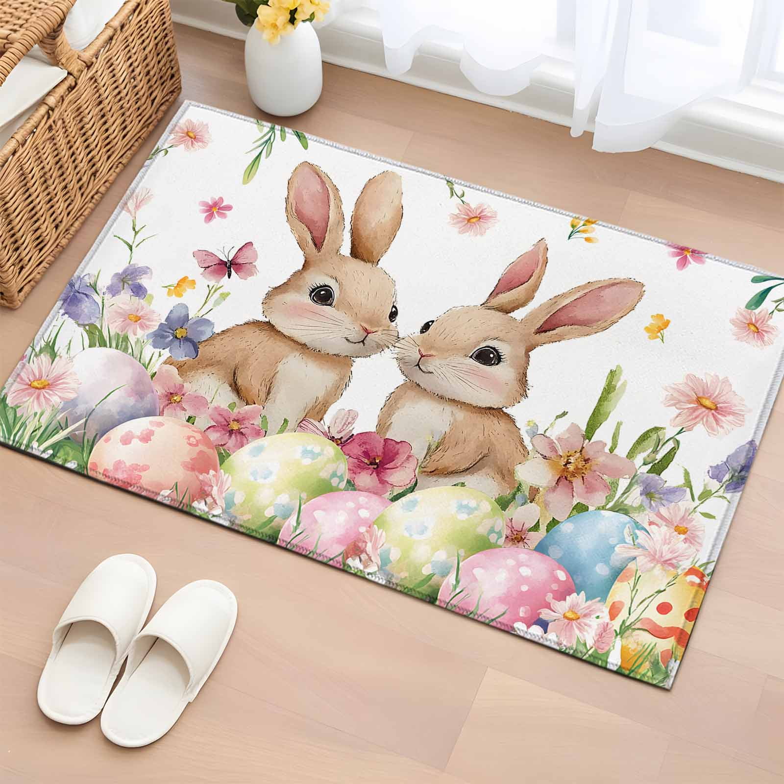 2x3 Door Mat Rug, Spring Bunny Easter Non-Skid Rubber Backing Large ...