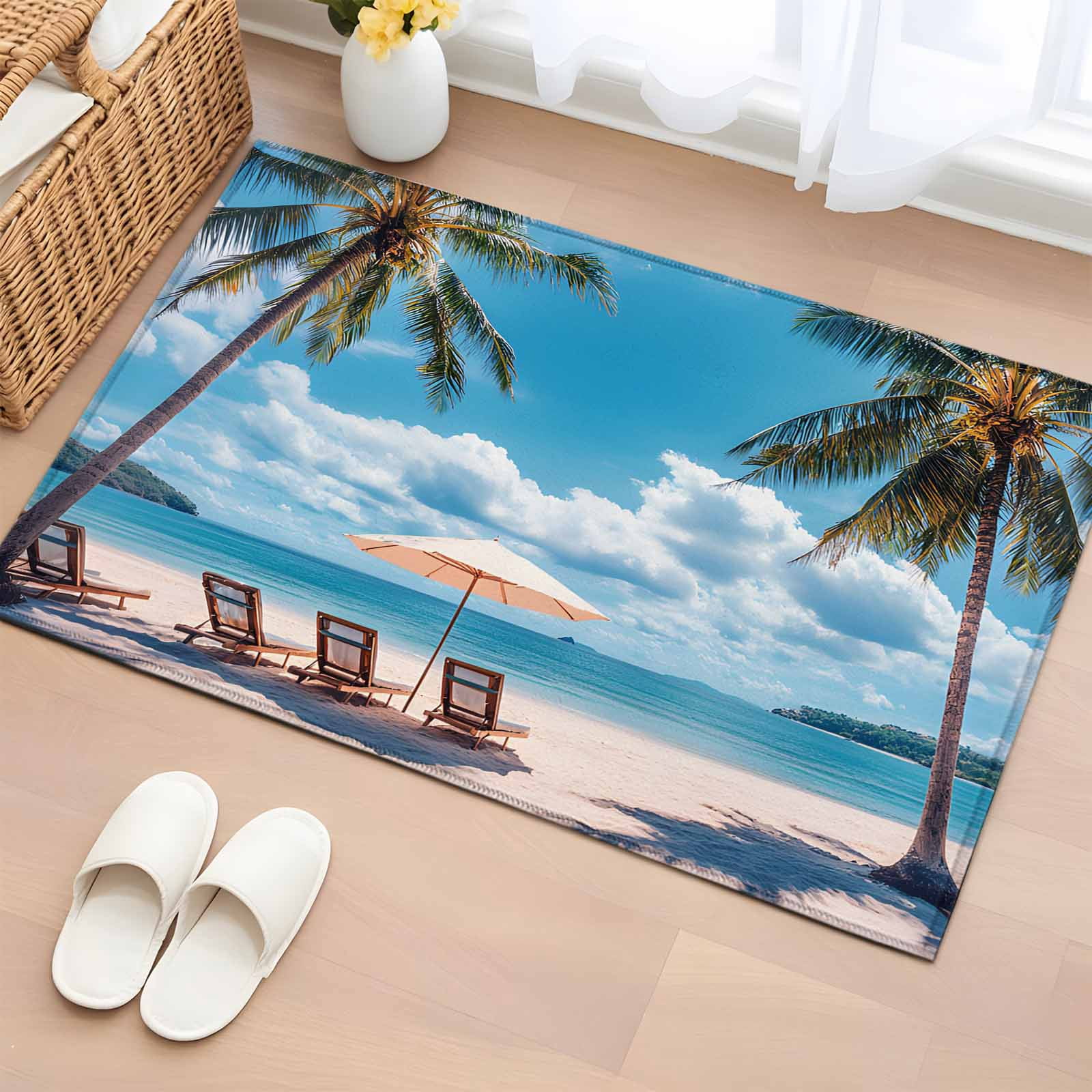 2x3 Door Mat Rug, Summer Beach Coastal Non-Skid Rubber Backing Large ...