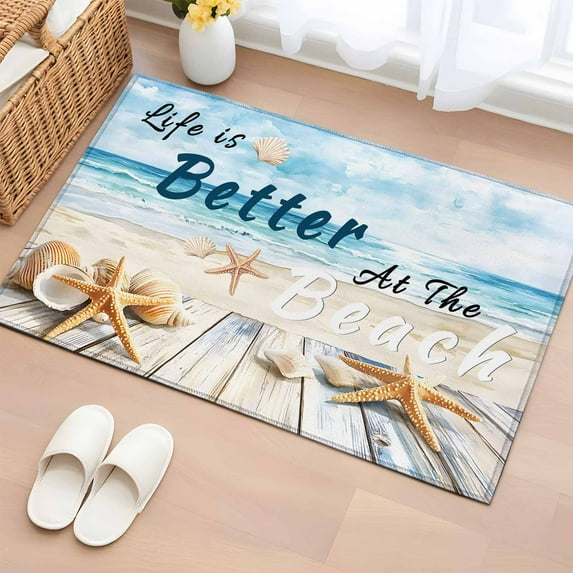 2x3 Door Mat Rug, Summer Coastal Beach Non-Skid Rubber Backing Large ...