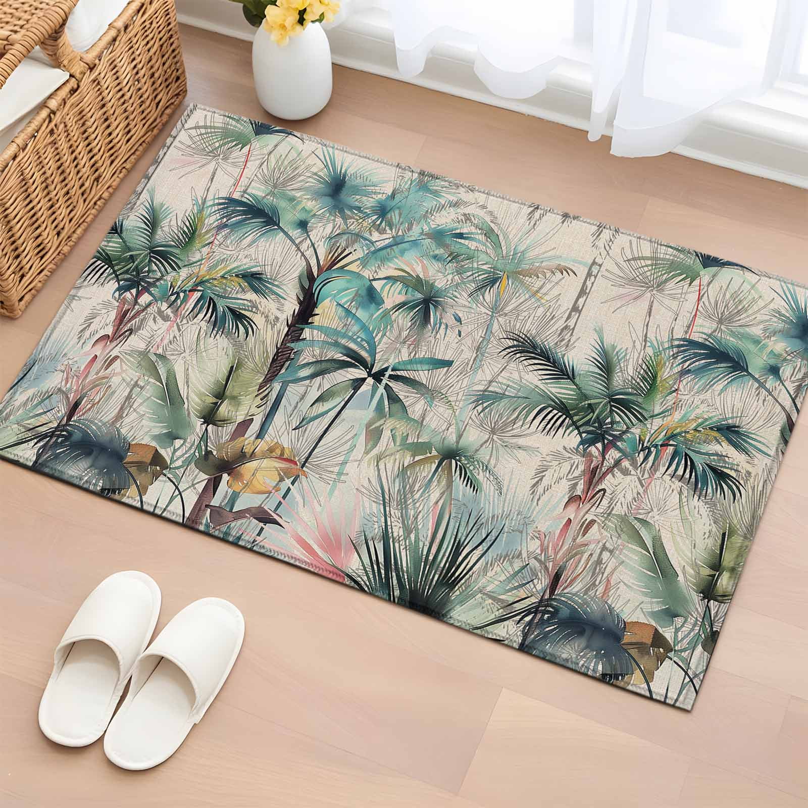 2x3 Door Mat Rug, Summer Palm Trees Non-Skid Rubber Backing Large ...