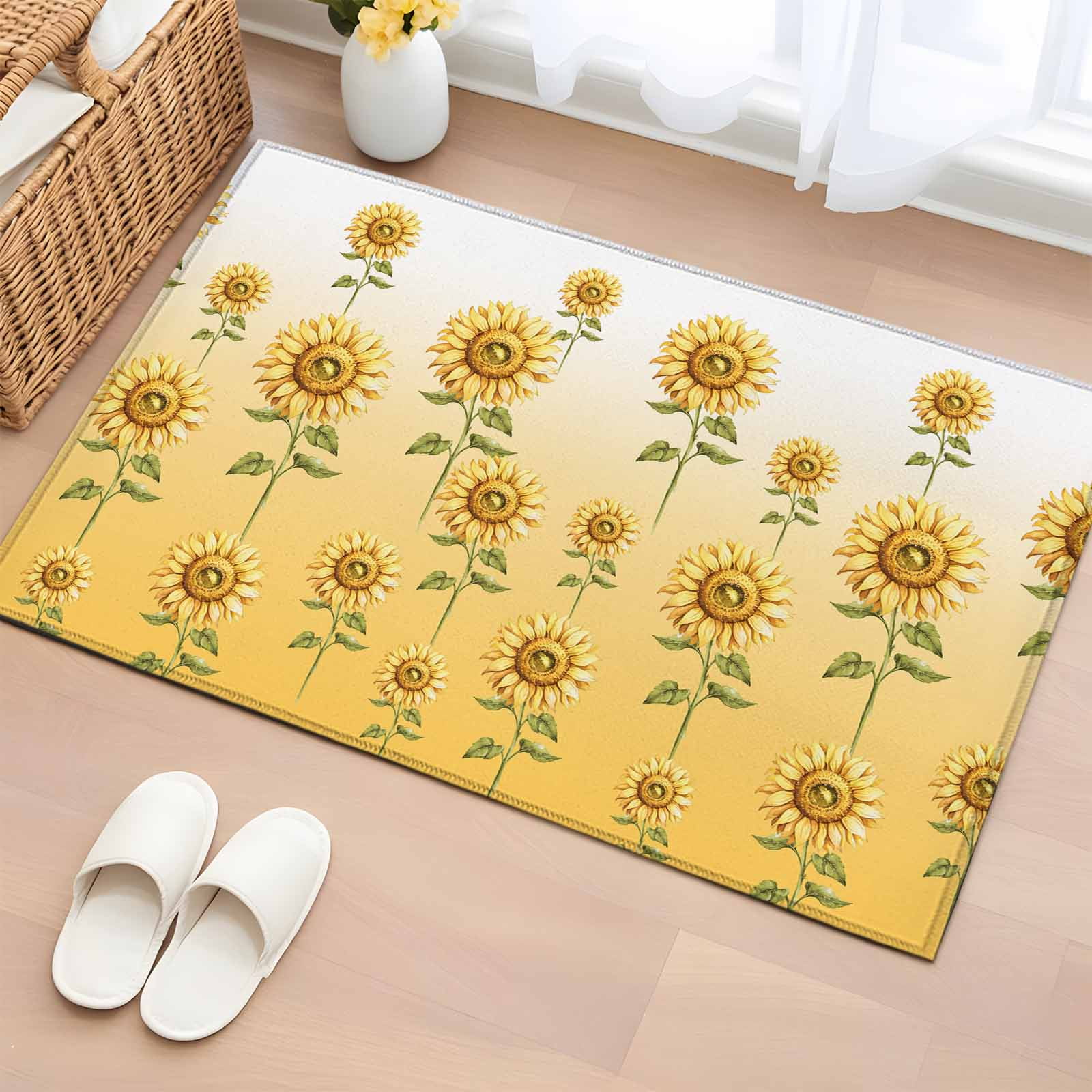 2x3 Door Mat Rug, Sunflower Non-Skid Rubber Backing Large Rectangle ...