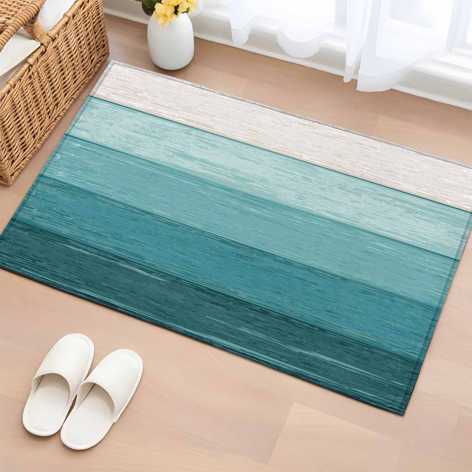 2x3 Door Mat Rug, Teal Ombre Non-Skid Rubber Backing Large Rectangle ...