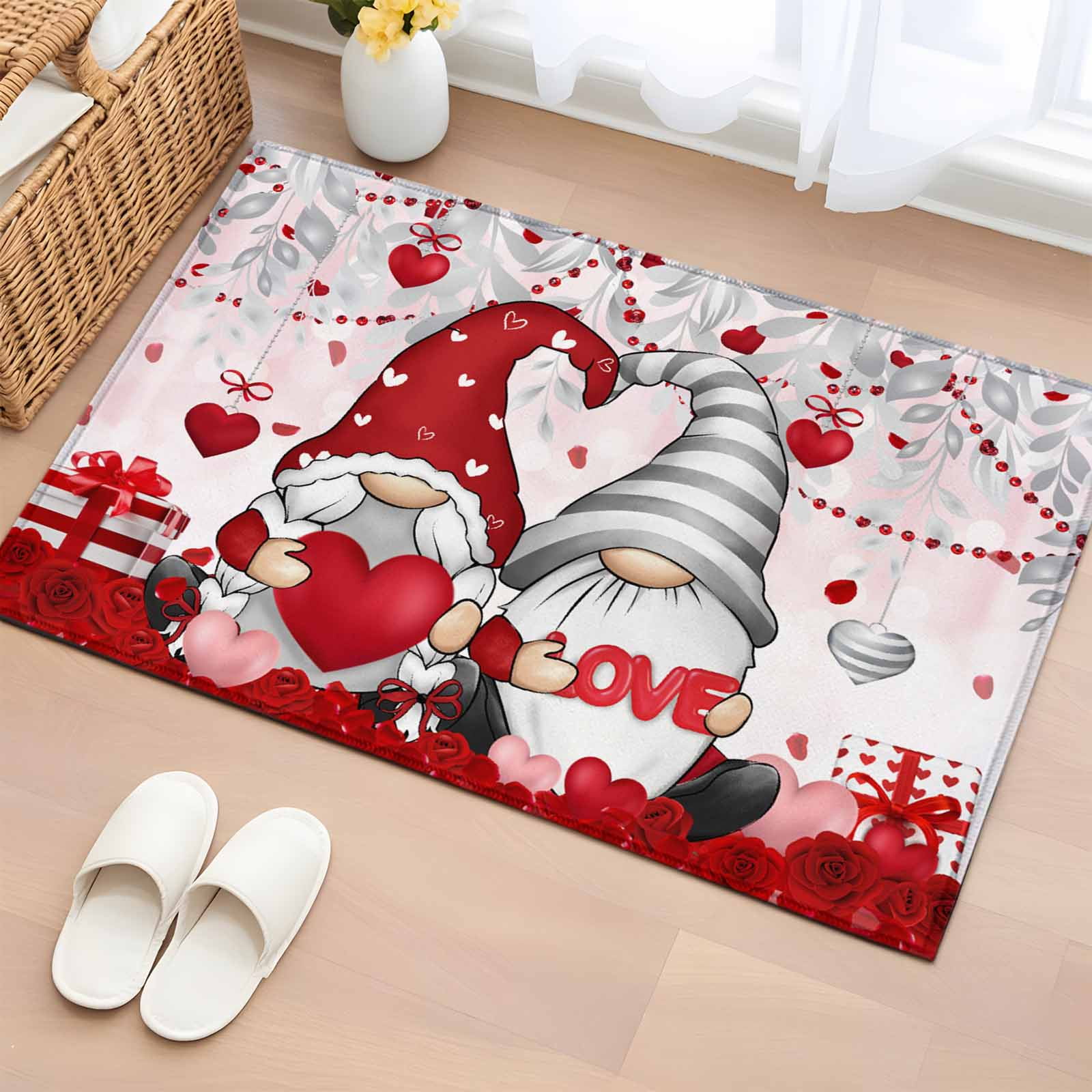 2x3 Door Mat Rug, Valentine Gnomes, Non-Skid Rubber Backing Large ...