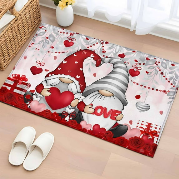 2x3 Door Mat Rug, Valentine Gnomes, Non-Skid Rubber Backing Large ...