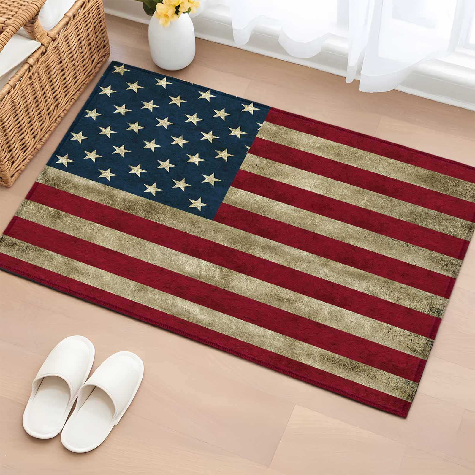 2x3 Door Mat Rug, Vintage Red American Flag Non-Skid Rubber Backing ...