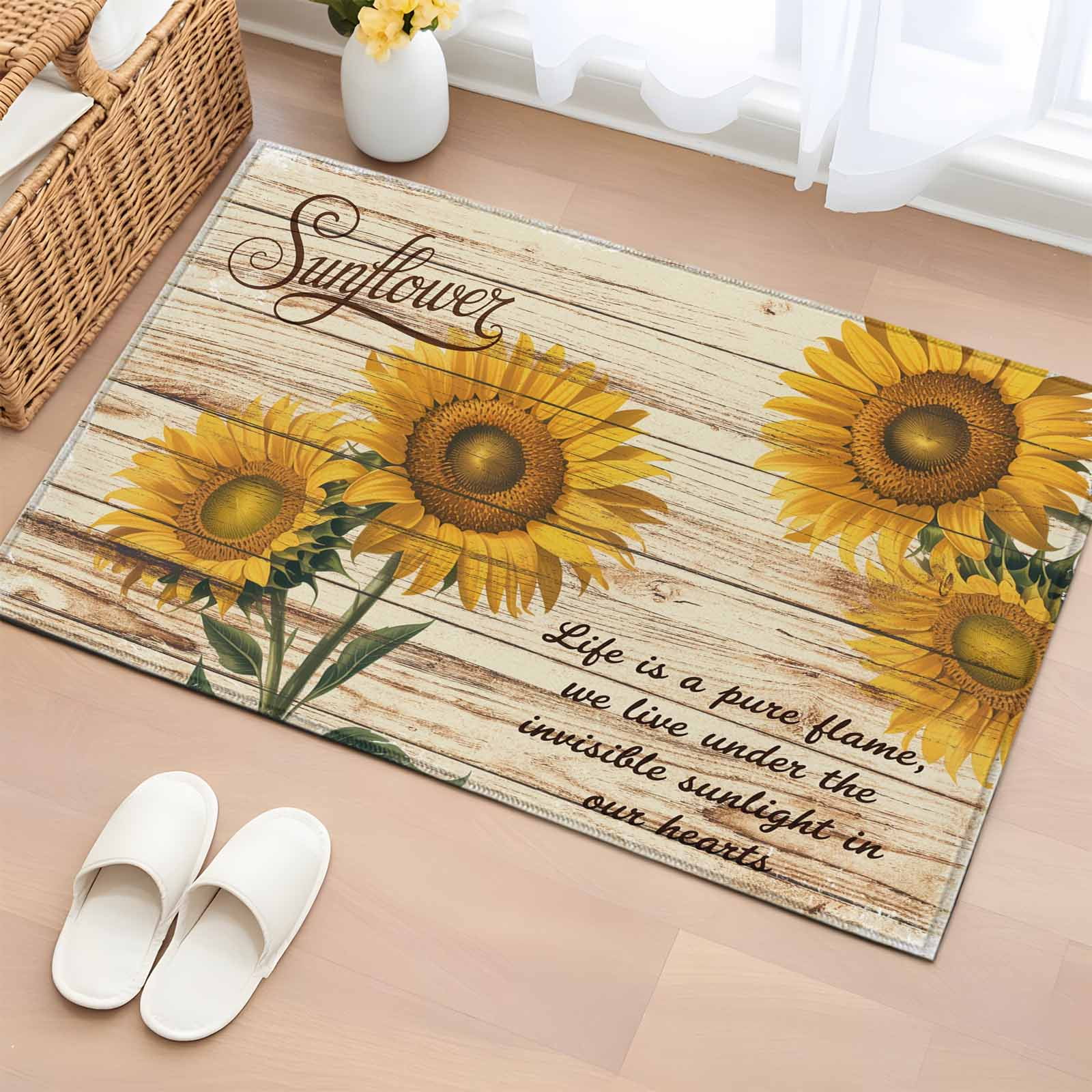 2x3 Door Mat Rug, Vintage Sunflower Non-Skid Rubber Backing Large ...