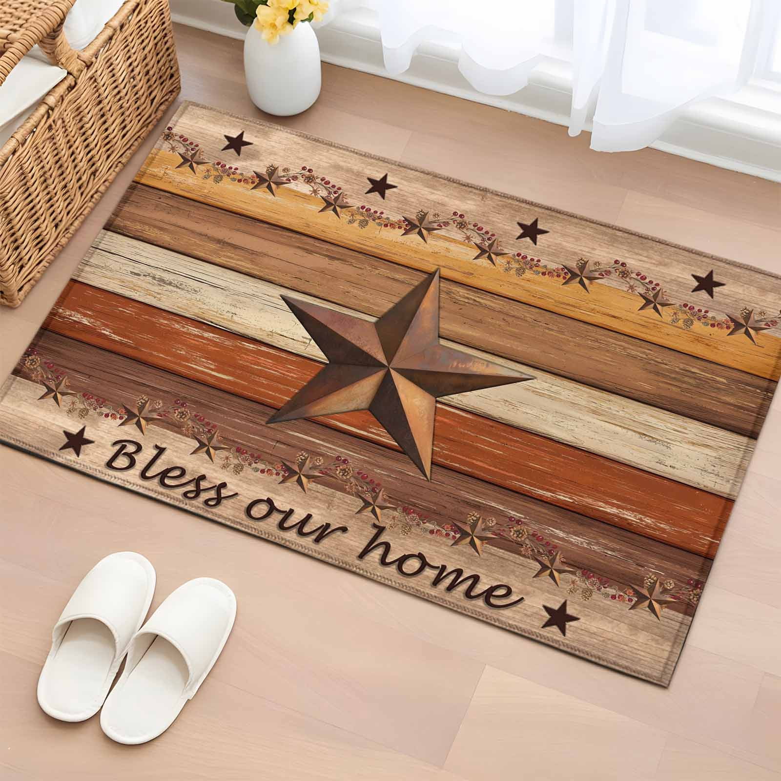 2x3 Door Mat Rug, Western Texas Star Vintage Non-Skid Rubber Backing ...
