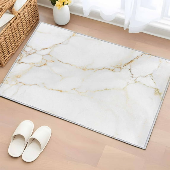 2x3 Door Mat Rug, White Golden Marble Non-Skid Rubber Backing Large ...