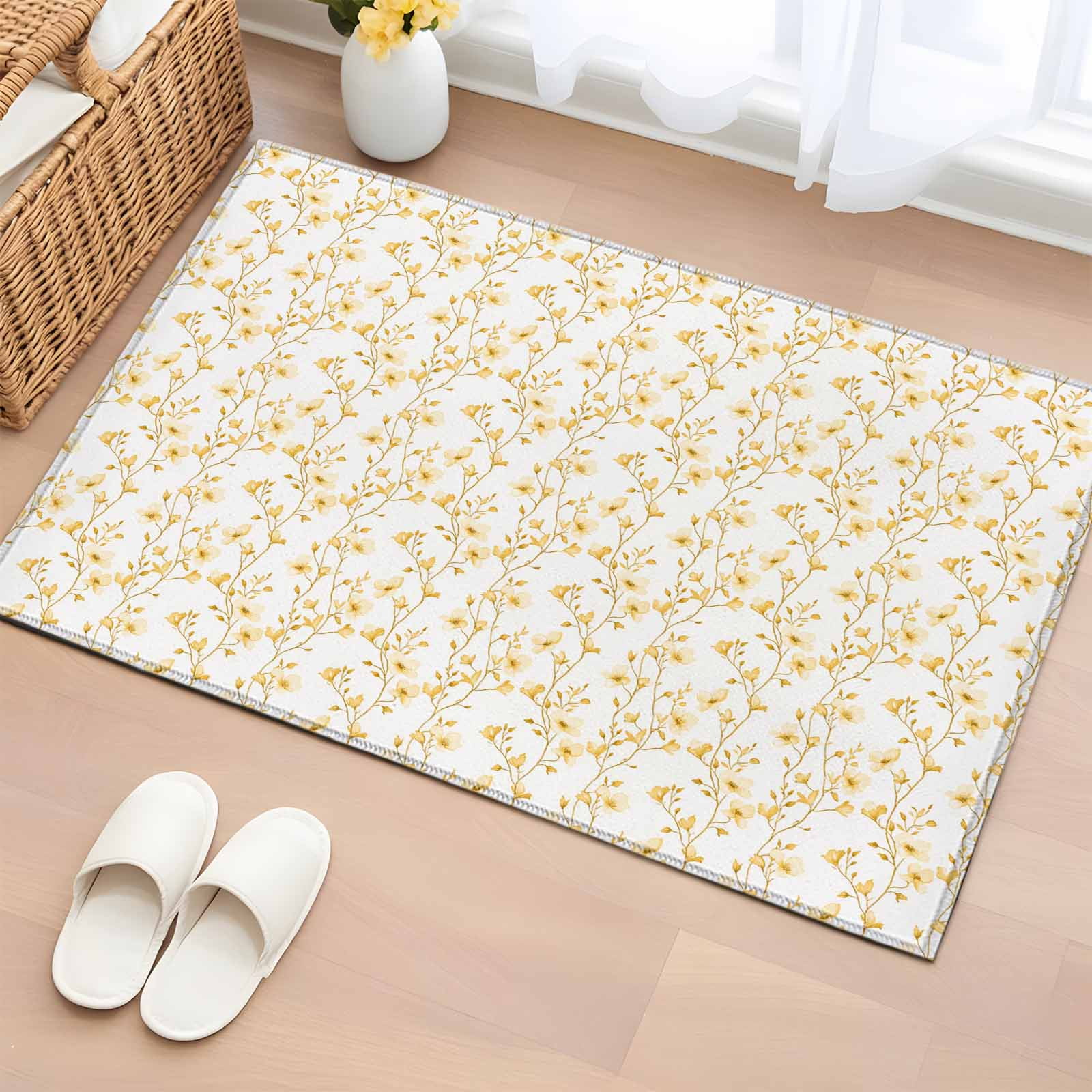 2x3 Door Mat Rug, Yellow Spring Floral Non-Skid Rubber Backing Large ...