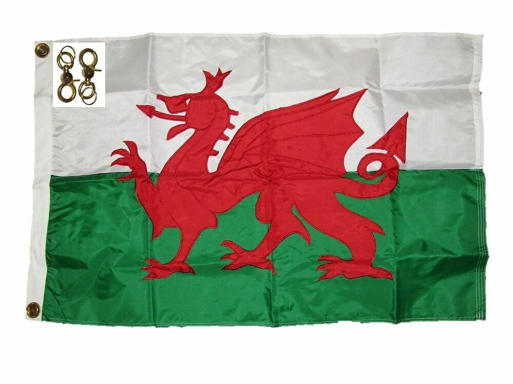 2x3 Embroidered Sewn UK Wales Dragon 300D Nylon Flag 2'x3' 2 Clips ...