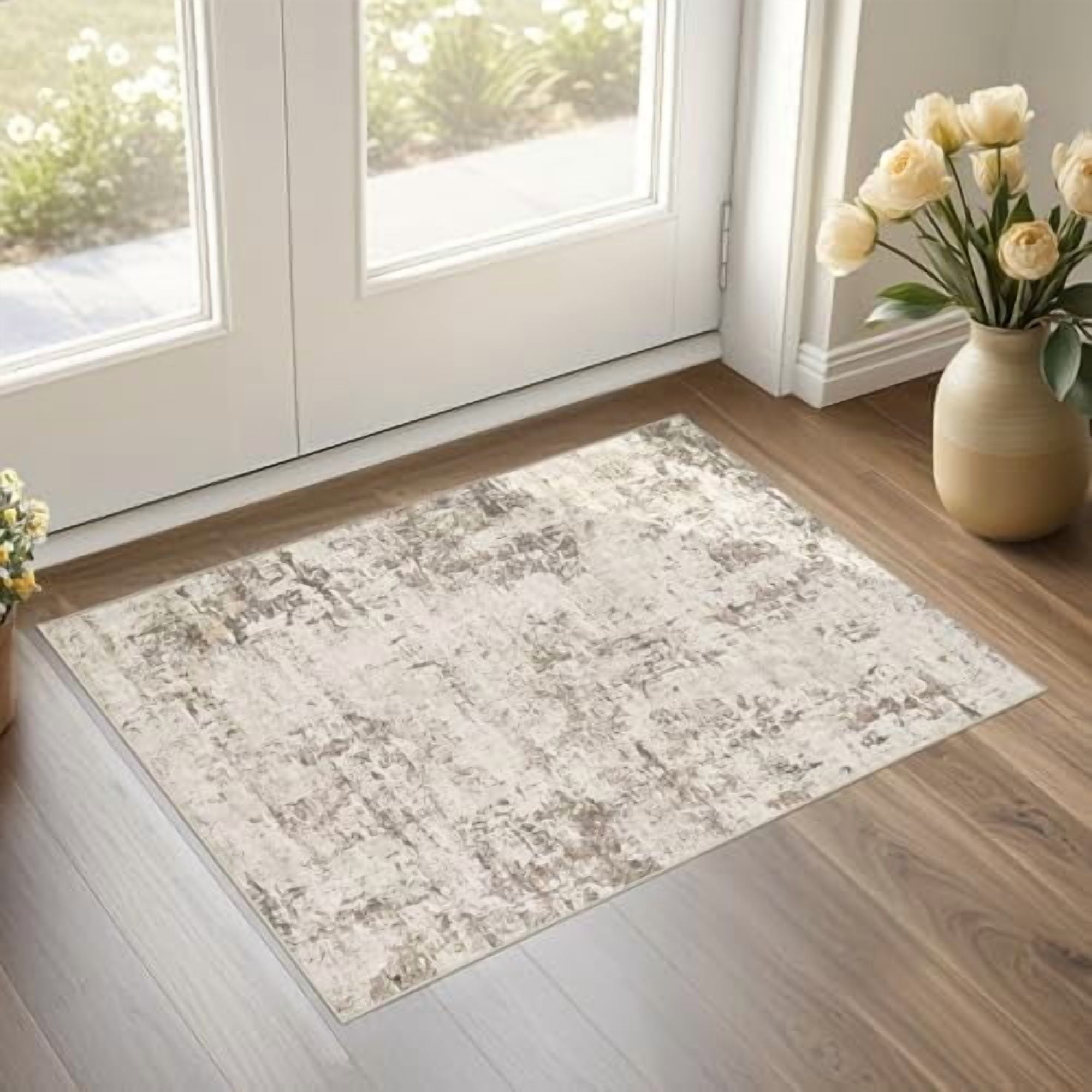 2x3 Entryway Area Rug: Washable Neutral Modern Abstract Small Rug - Non ...