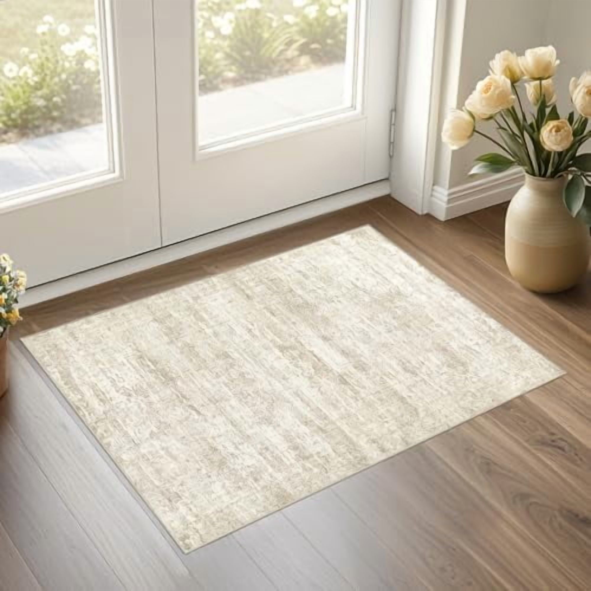 2x3 Entryway Area Rug: Washable Neutral Modern Abstract Small Rug - Non ...