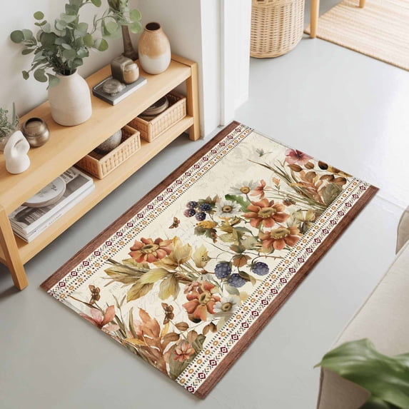 2x3 Flowers Berries Butterfly Small Area Rug for Entryway, Washable Non ...