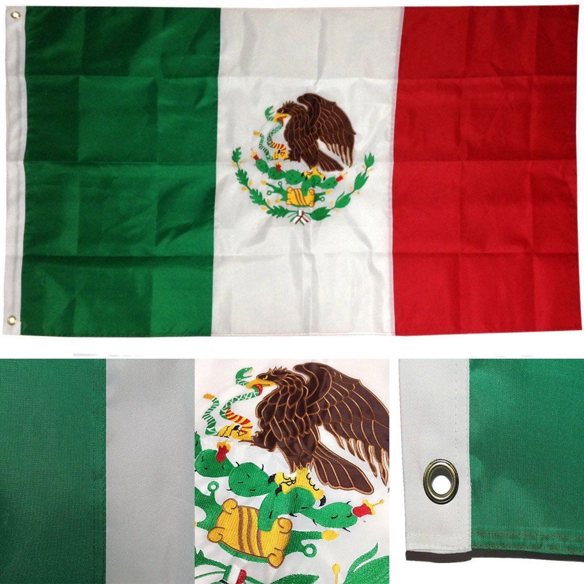2x3 Ft EMBROIDERED SEWN NYLON Mexican Country National Flag MEXICO ...