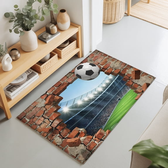 2x3 Ft Entryway Area Rug, 3D Broken Wall Football Kitchen Rug Runner ...