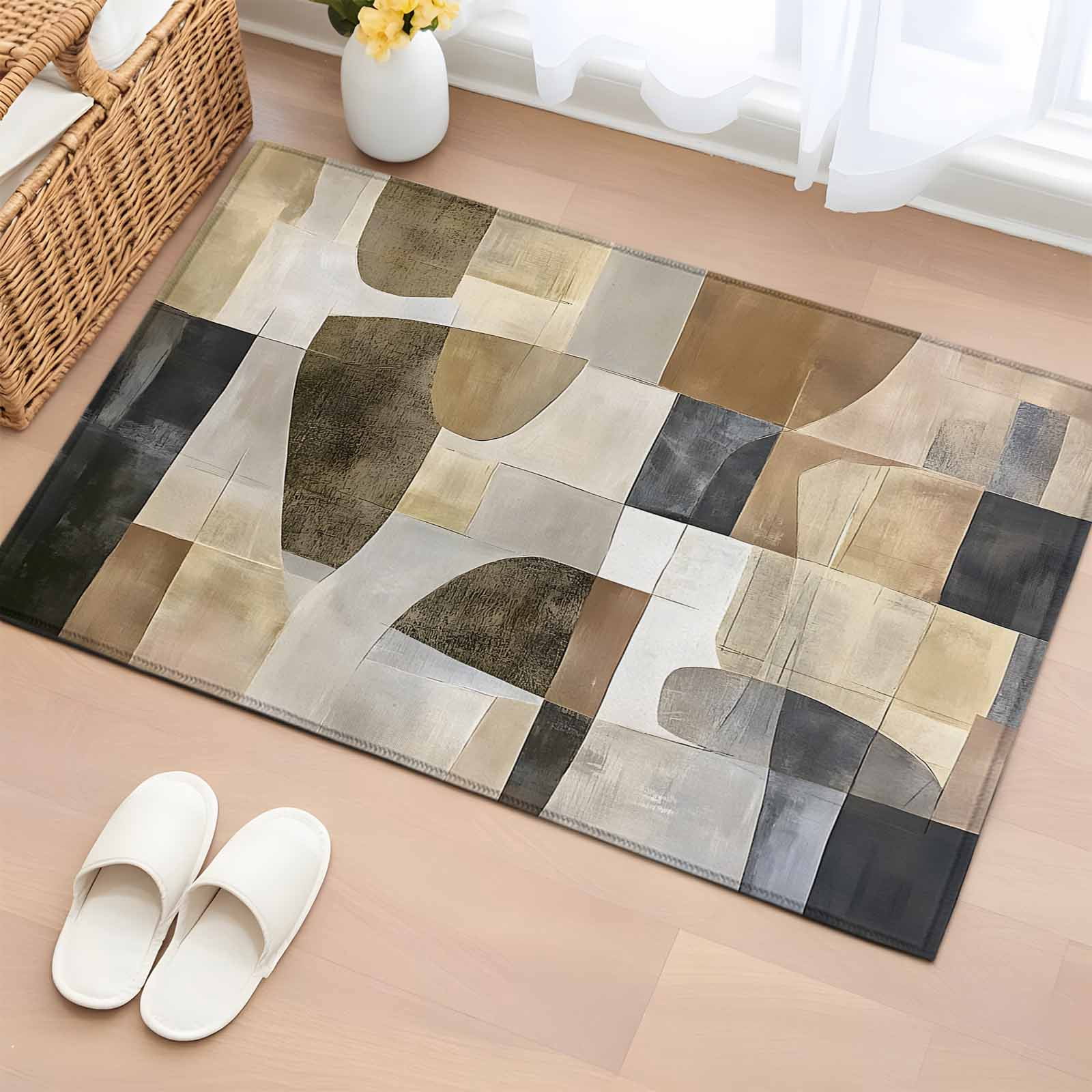 2x3 Ft Entryway Area Rug, Abstract Black Brown Kitchen Rug Runner ...