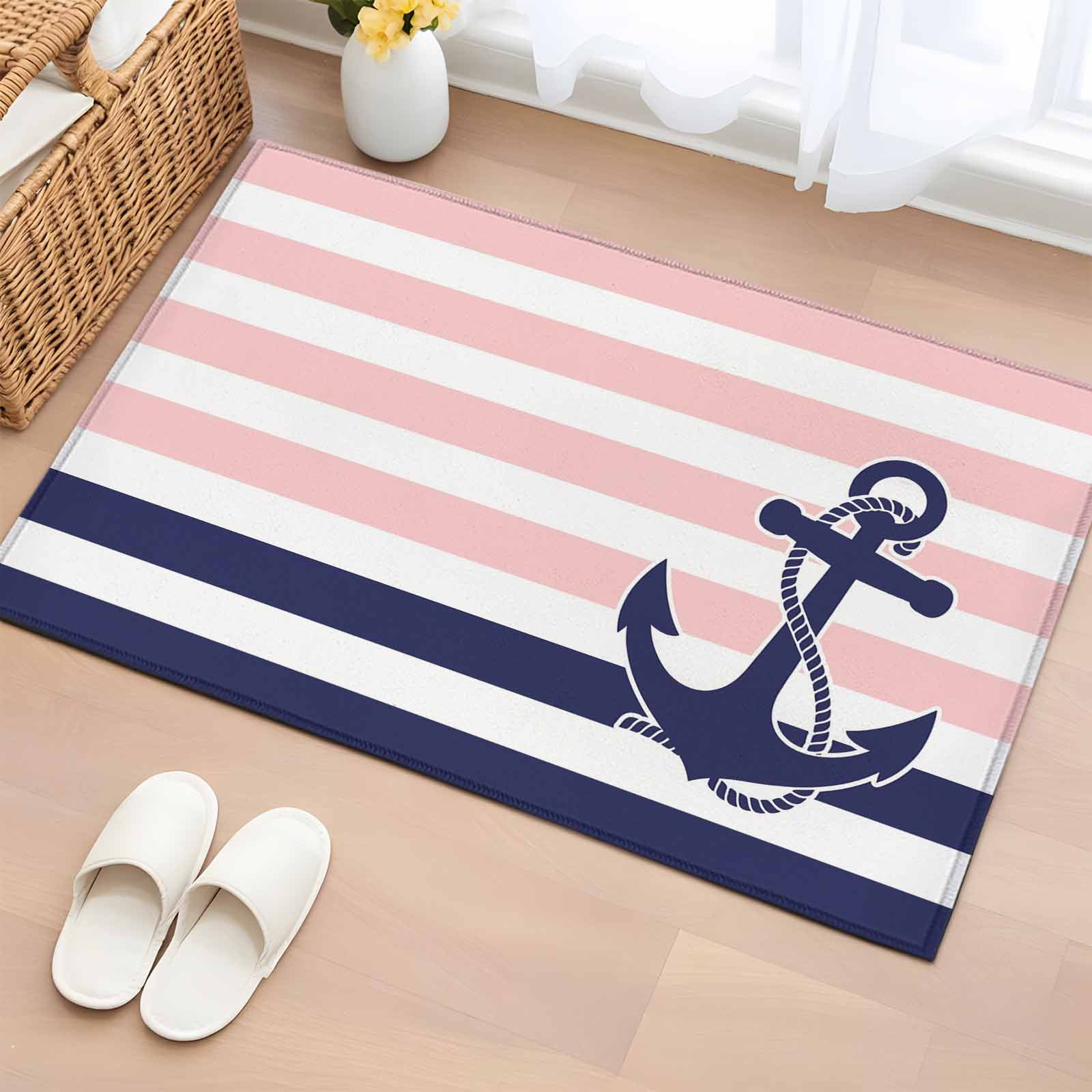 2x3 Ft Entryway Area Rug, Anchor Pink Kitchen Rug Runner Washable Floor ...